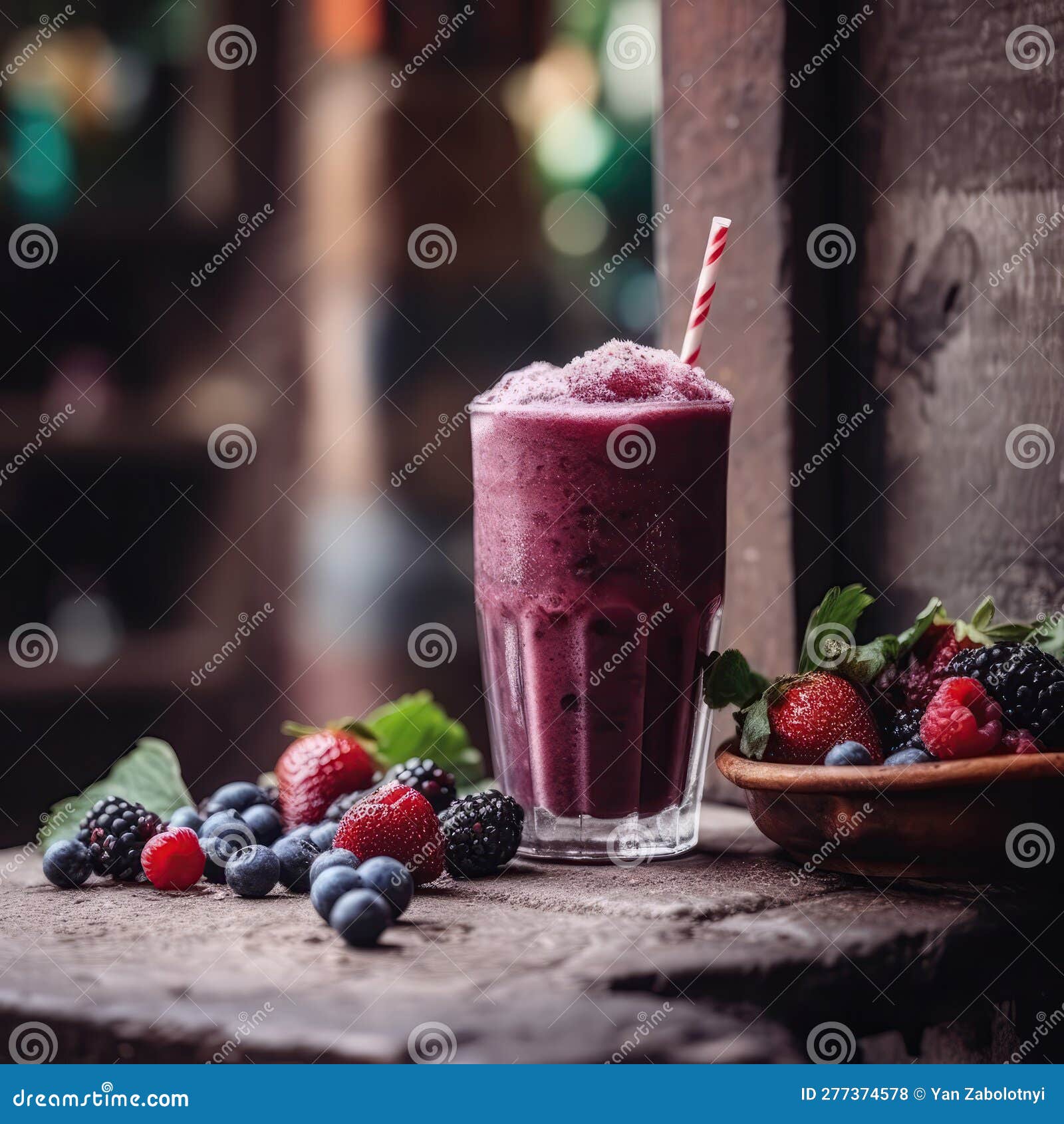Berry Smoothie on Stone in Rustic Pub. Generative AI Stock Illustration ...