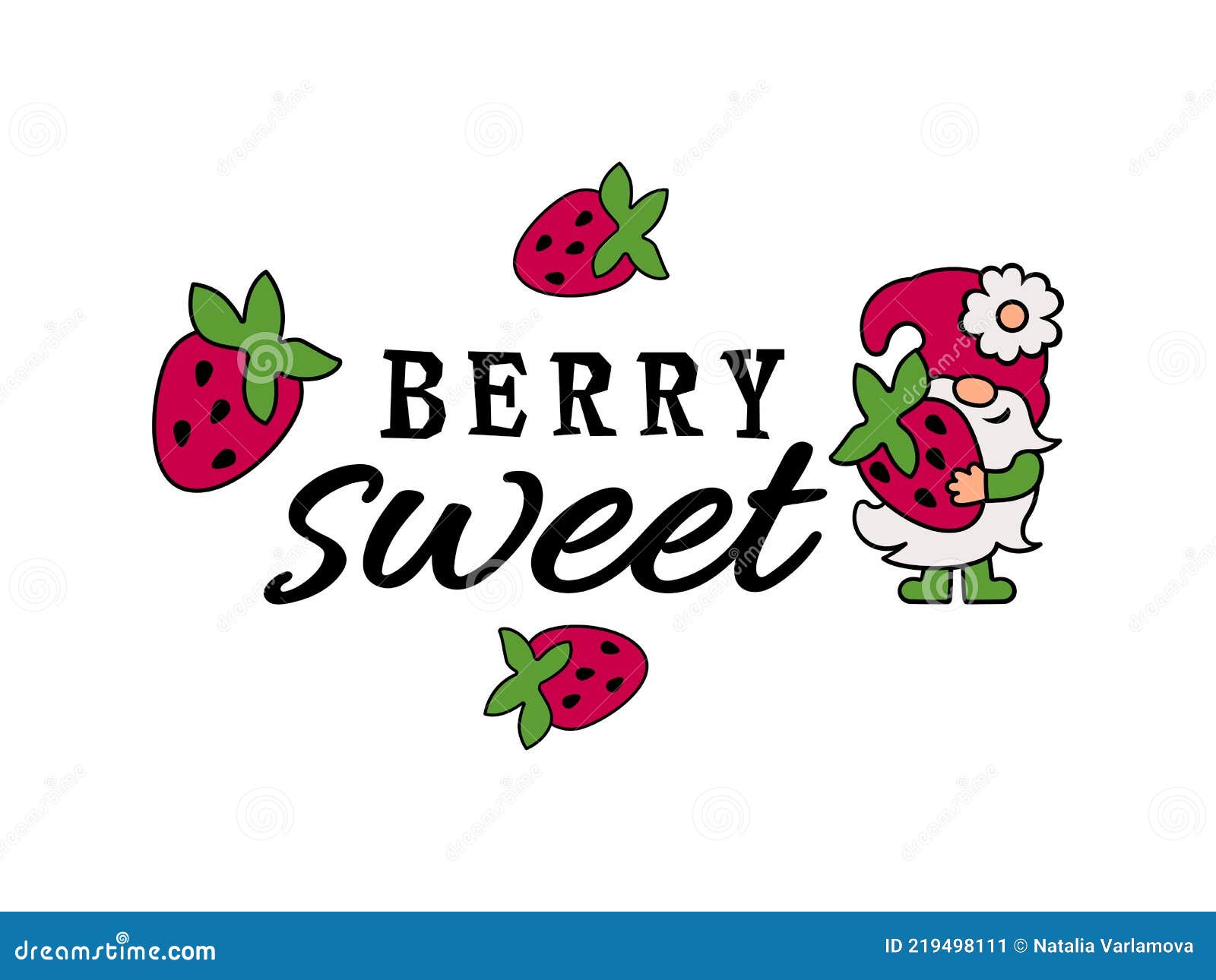 Berry Sweet Lettering and Gnome with Strawberry Stock Vector ...