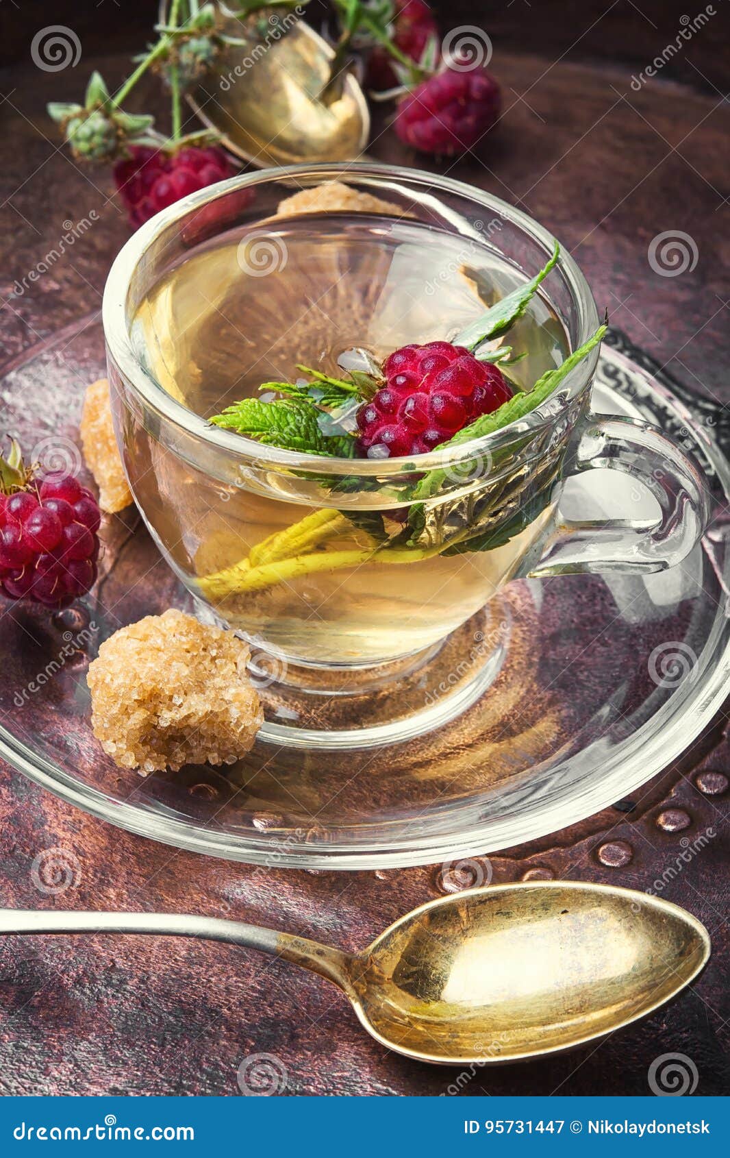 Berry tea with raspberries stock image. Image of beverage - 95731447