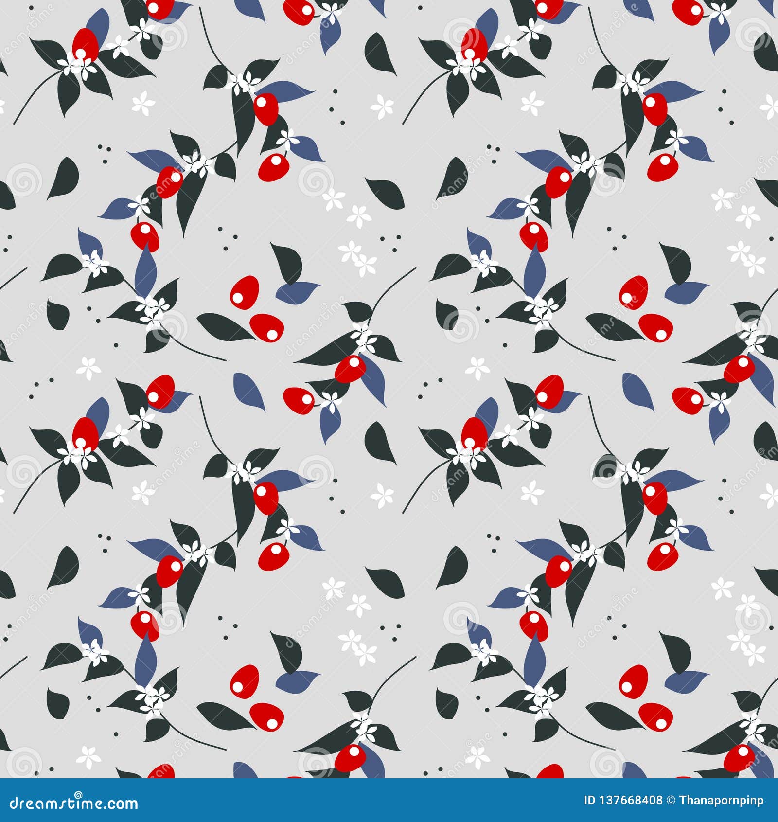 Berry and Tiny Flower Seamless Pattern Stock Vector - Illustration of ...