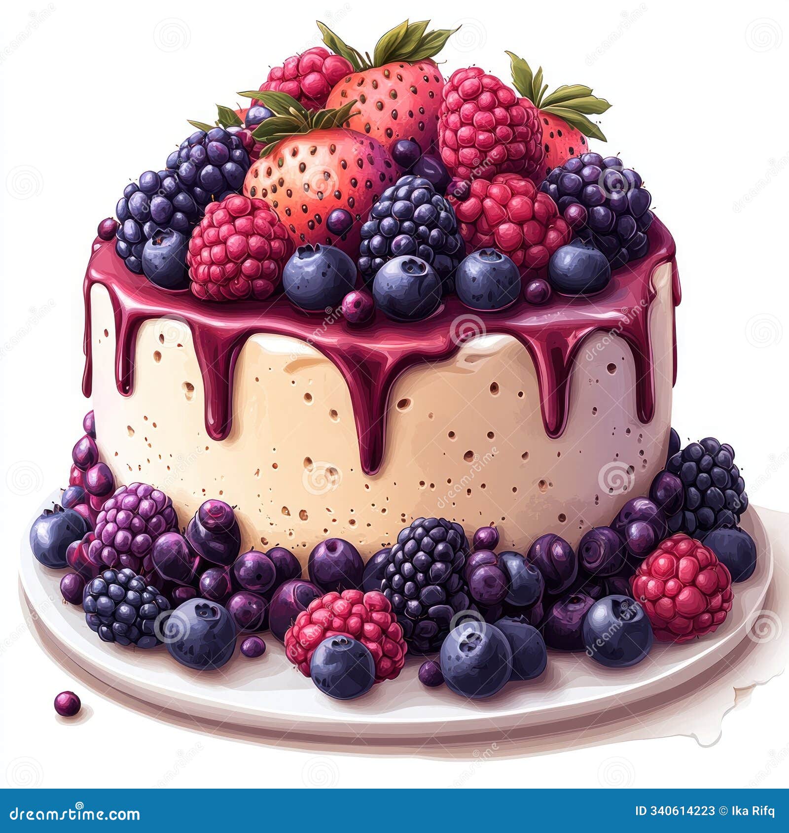 Berrylicious Cake with Drizzled Sauce Illustration Stock Illustration ...