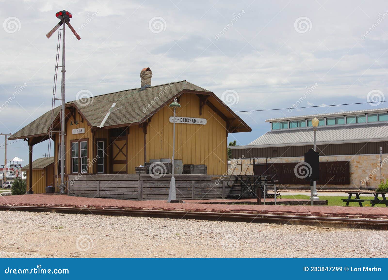 Bertram, TX - June 8, 2023: Historic Train Depot with Library in ...