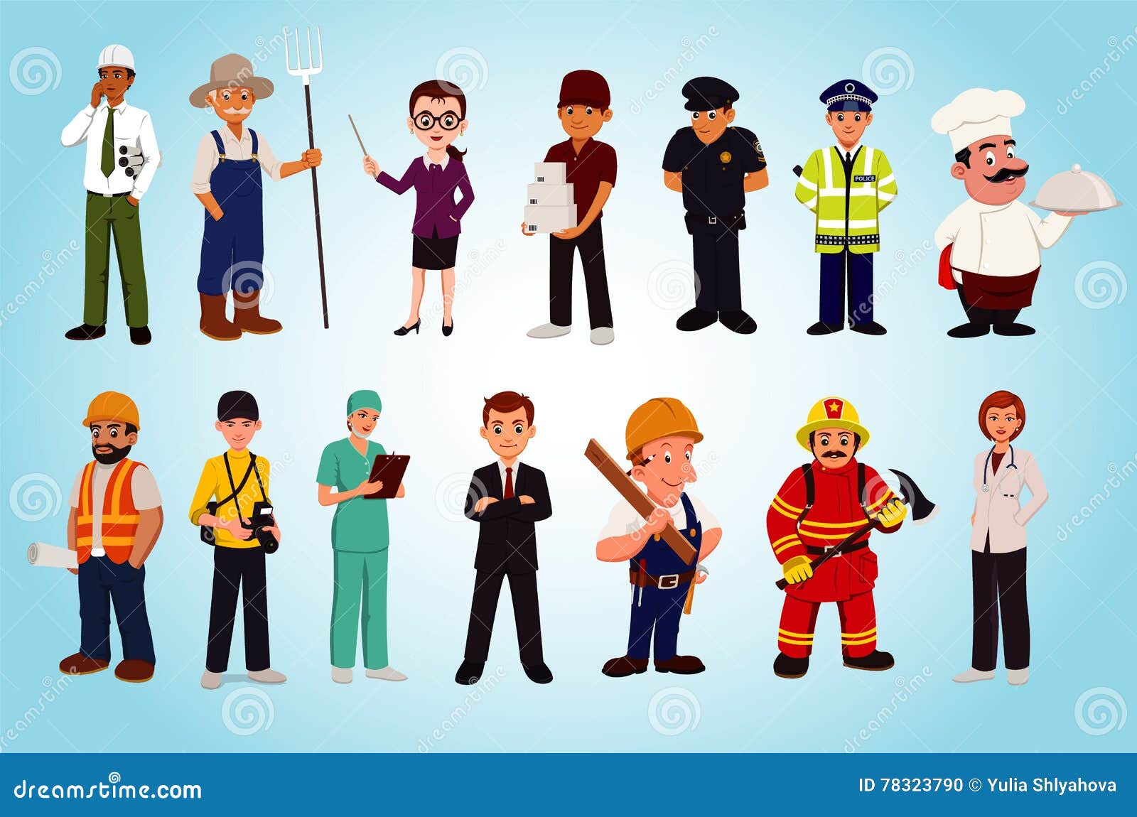 Beruf und Zeichensatz vektor abbildung. Illustration von zeichen - 78323790