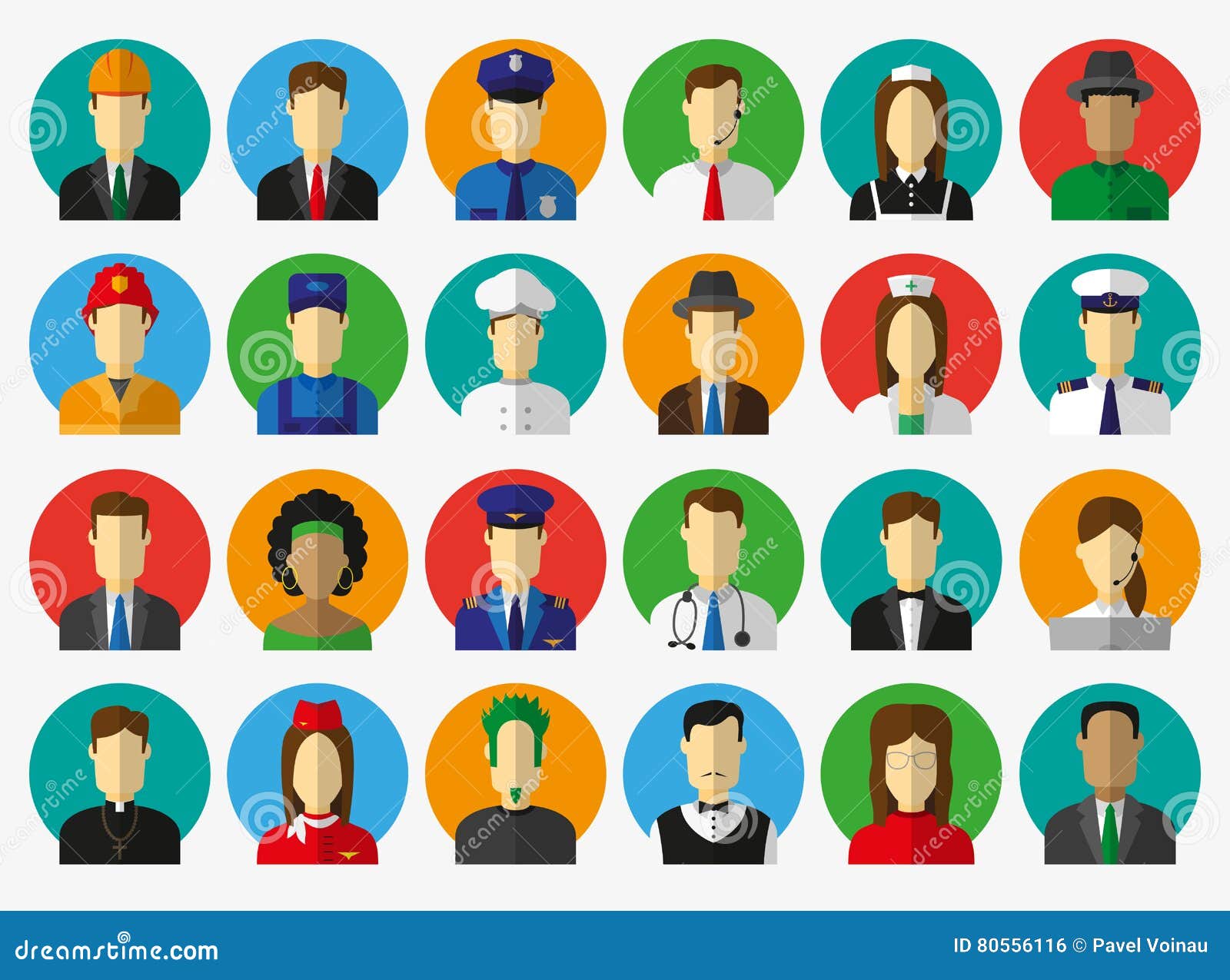 Berufe Vector Flache Ikonen Vektor Abbildung - Illustration von kopf ...