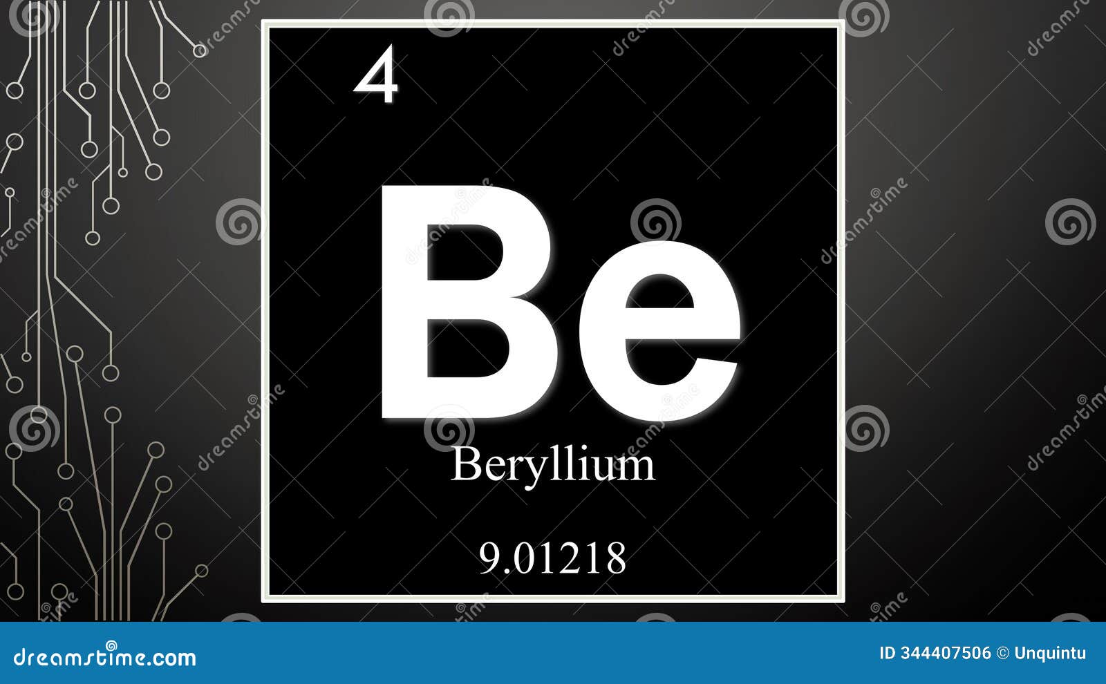 Beryllium Chemical Element Symbol on Black Abstract Background Stock ...