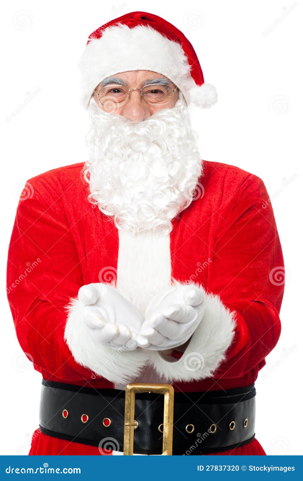 Bespectacled Father Santa Posing with Open Palms Stock Photo - Image of ...