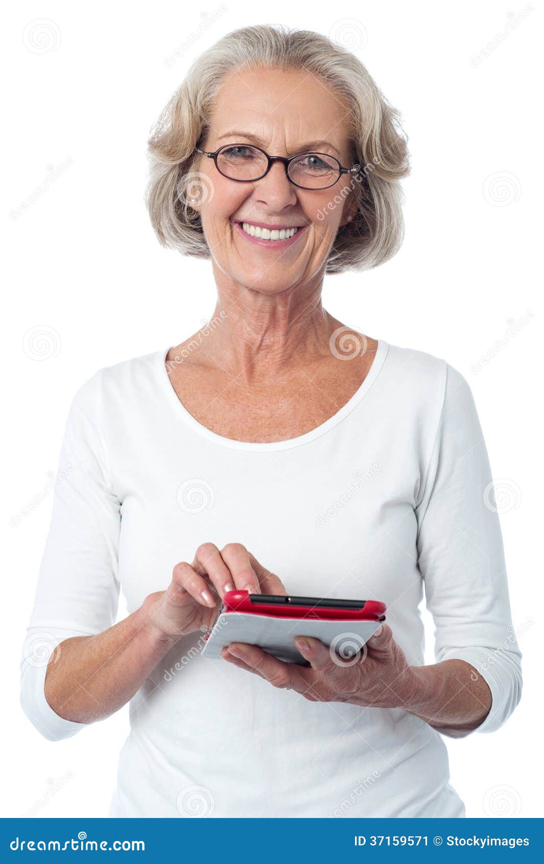 Bespectacled Lady Posing with Tablet Pc Stock Image - Image of ...