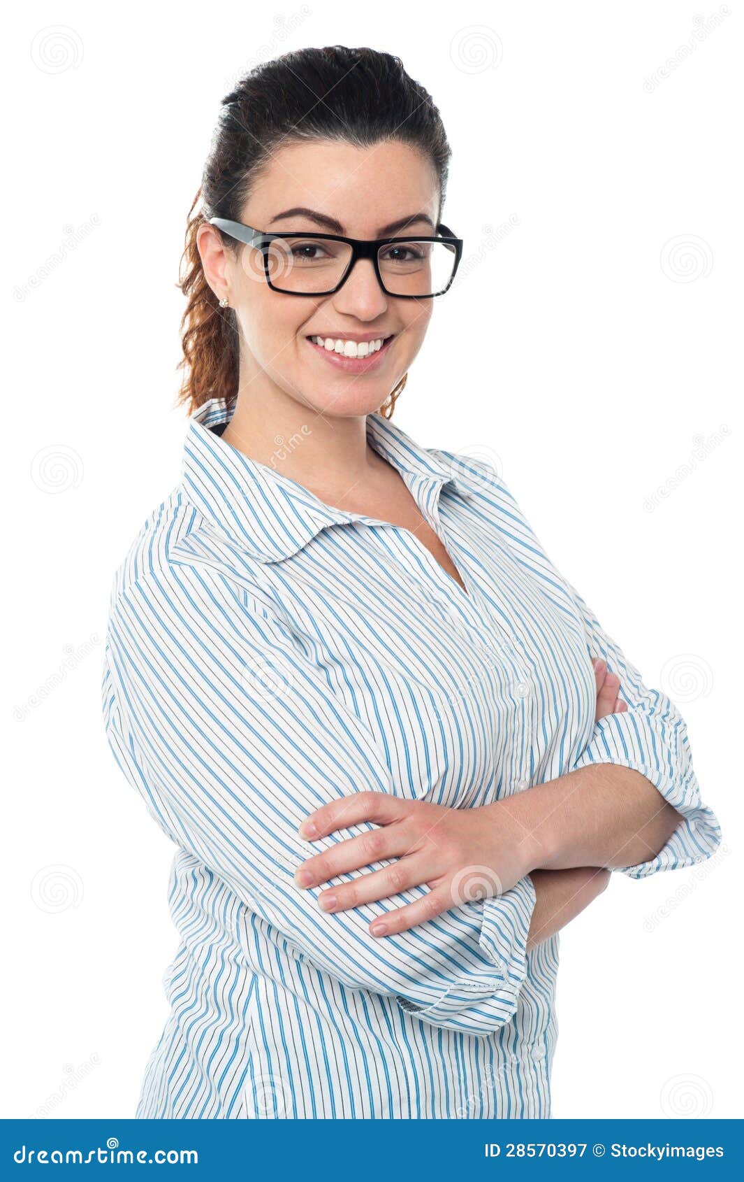 Stylish Woman Standing Sideways With Arms Crossed Royalty-Free Stock ...