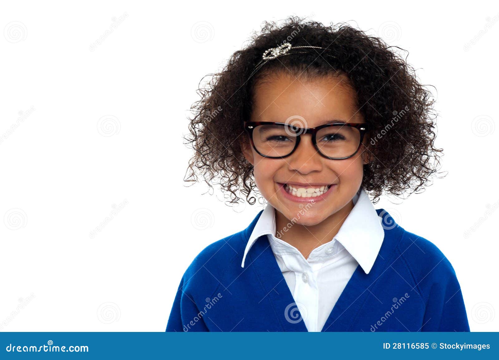 Bespectacled Primary Girl on a White Background Stock Image - Image of ...