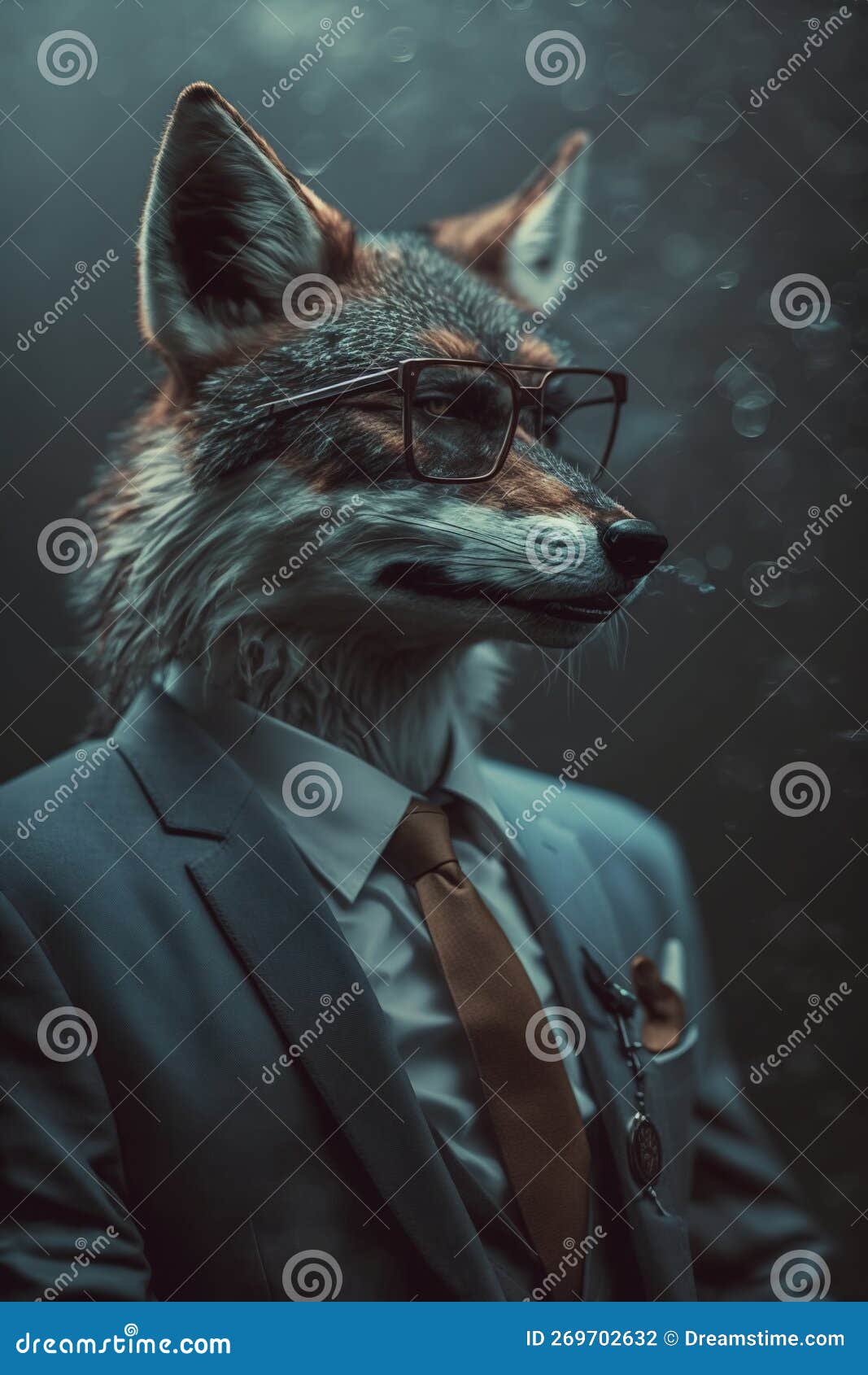 Bespectacled Wolf Wearing A Suit On A Dark Background Royalty-Free ...