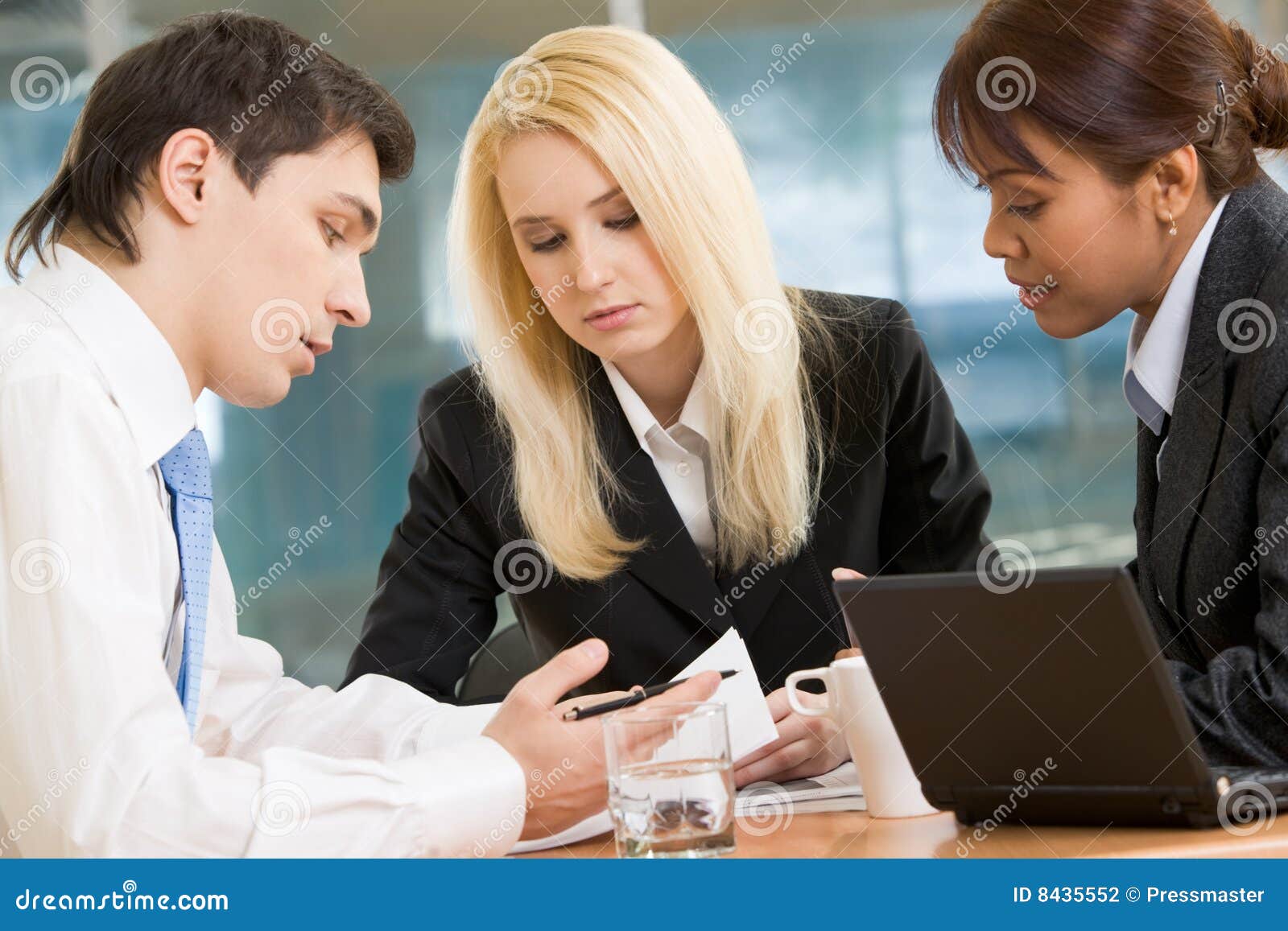 Bespreking stock foto. Image of laptop, wijfje, briefing - 8435552