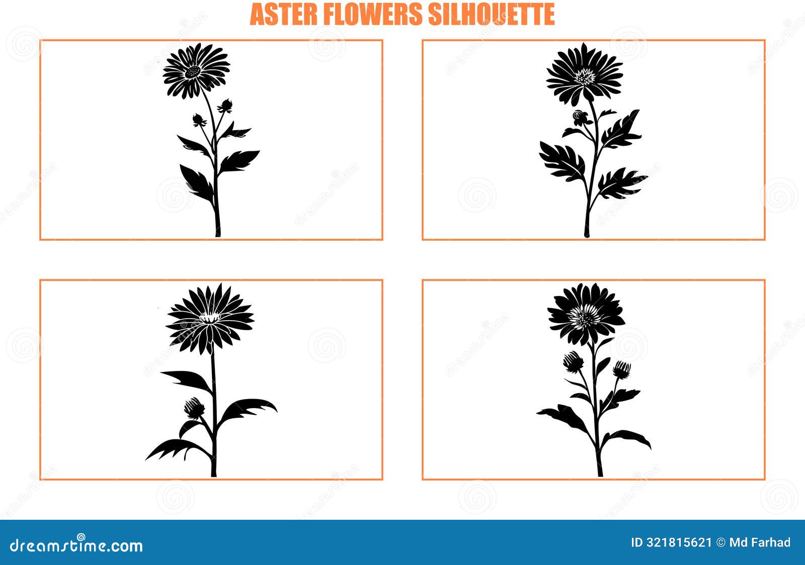 Best Aster Flower Icon Set, Aster Flower Silhouette Stock Vector ...