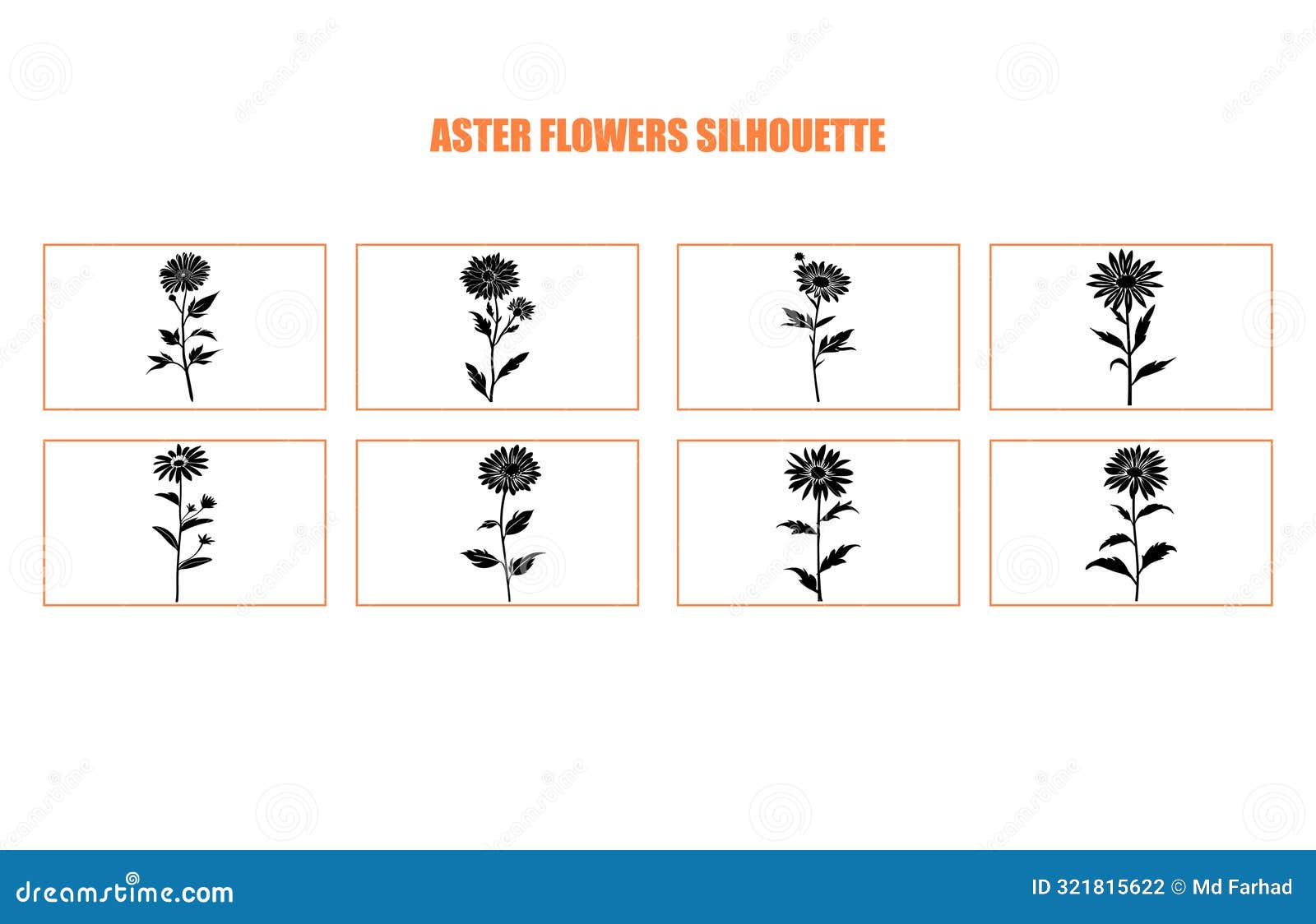 Best Aster Flower Icon Set, Aster Flower Silhouette Stock Vector ...