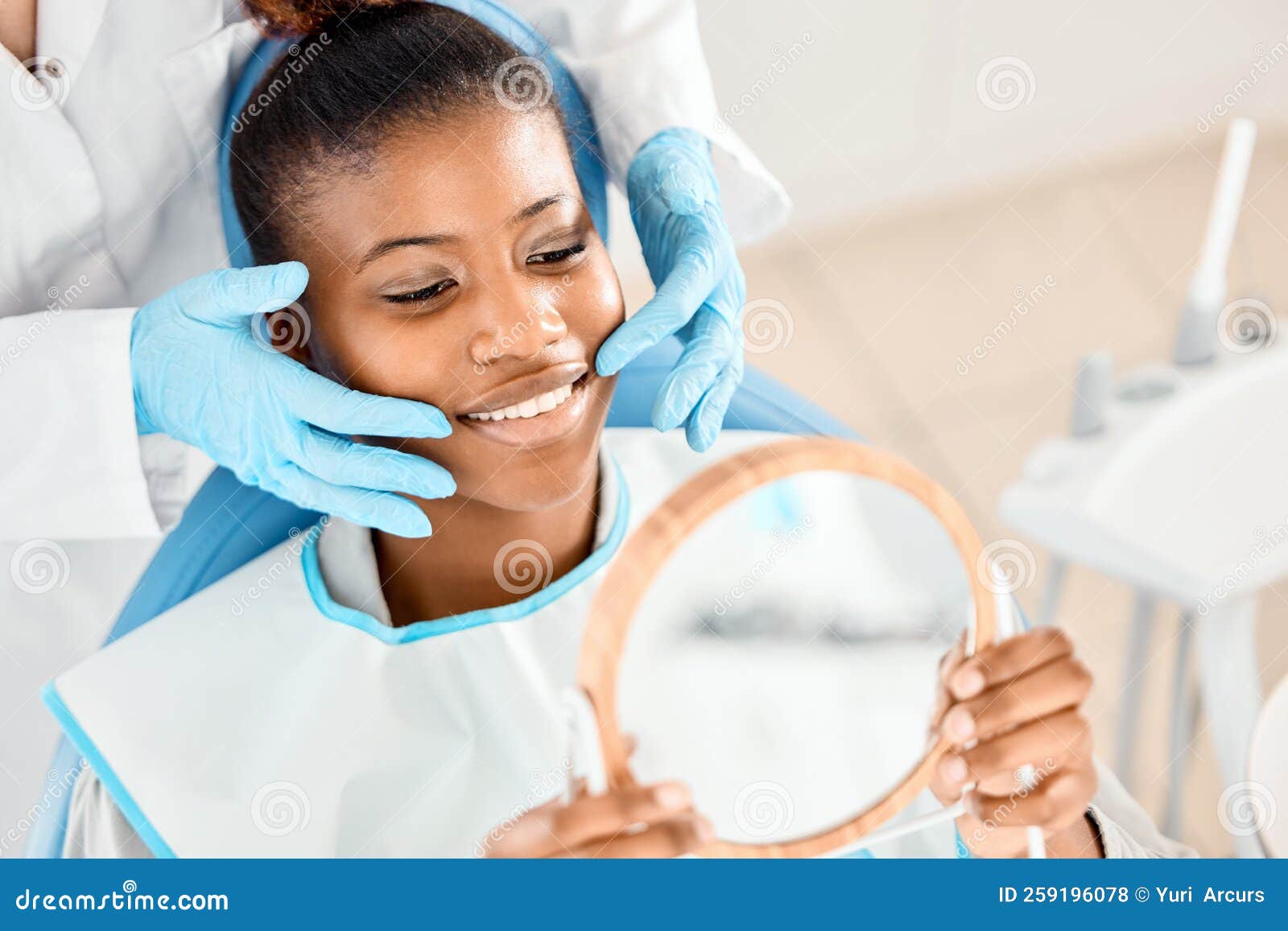 The Best Dentist Ive Had. a Patient Checking Her Dental Work. Stock ...