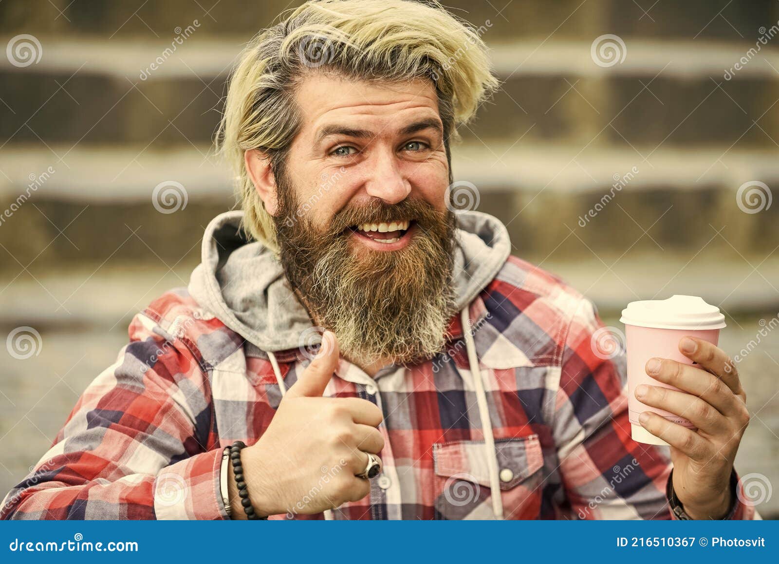 Best Ever Handsome Calm Bearded Man Outdoors With A Cup Of Coffee