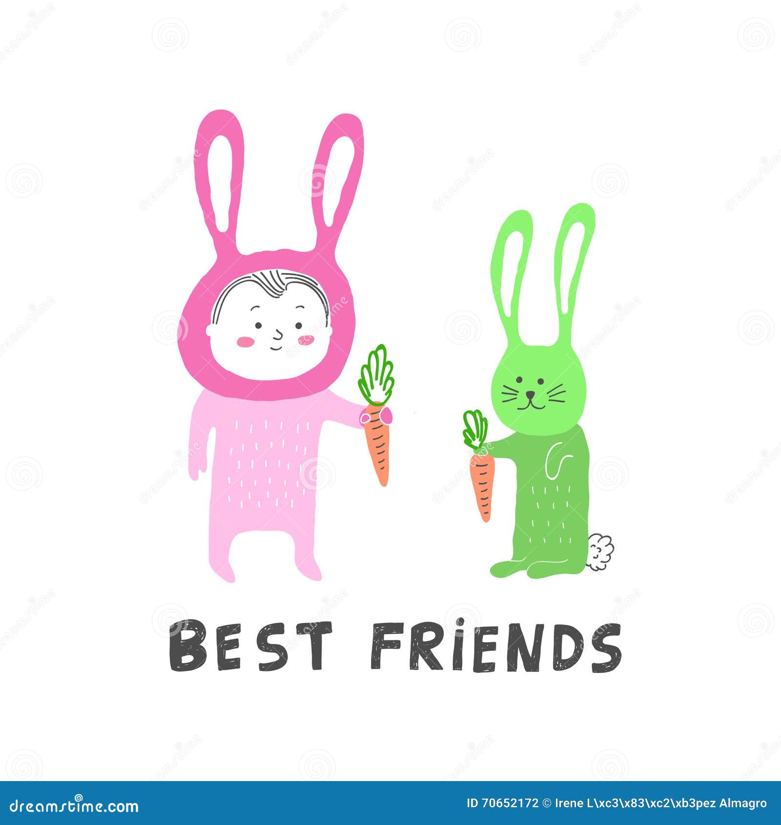 Best Friends Card, Boy and Rabbit Stock Vector - Illustration of ...