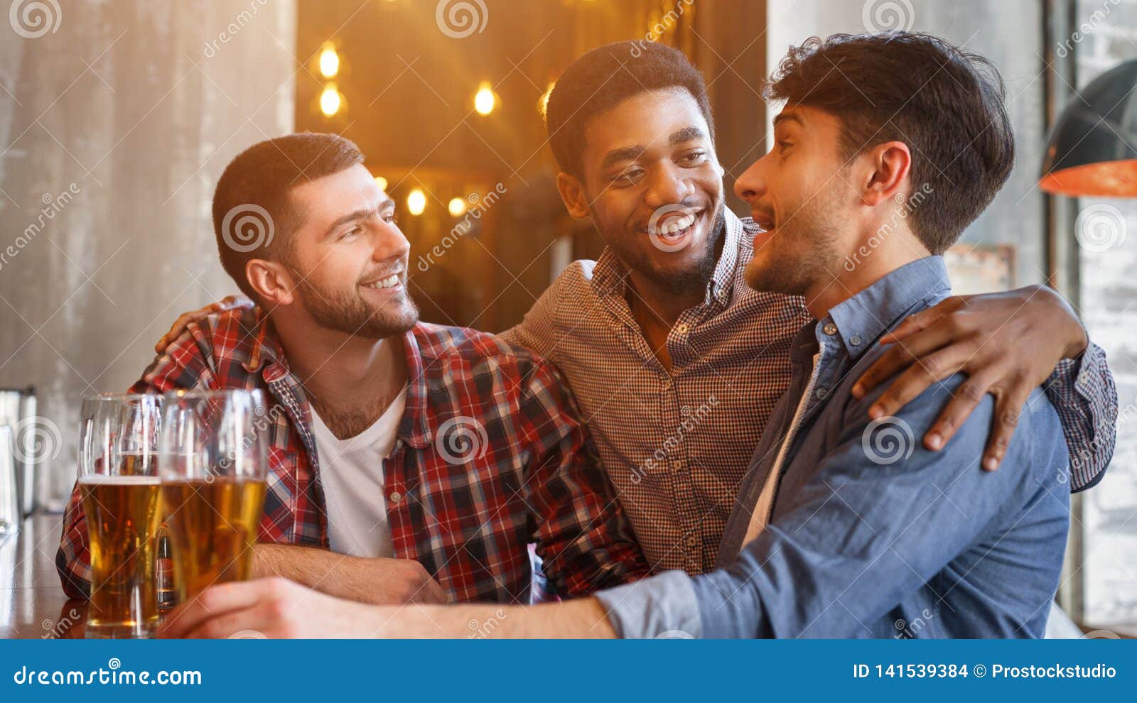 Best Friends Drinking Beer, Meeting in Pub Stock Photo - Image of ...
