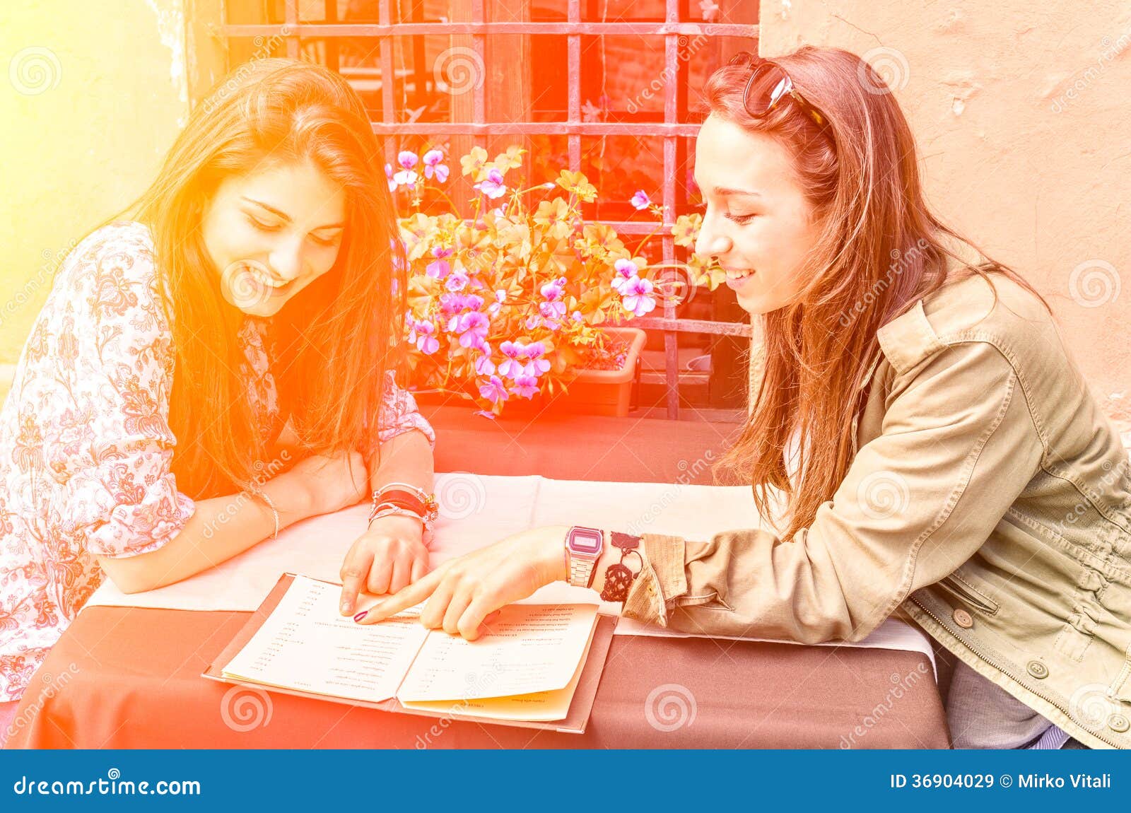 Best Friends at the Restaurant in a Sunny Spring Day Stock Image ...