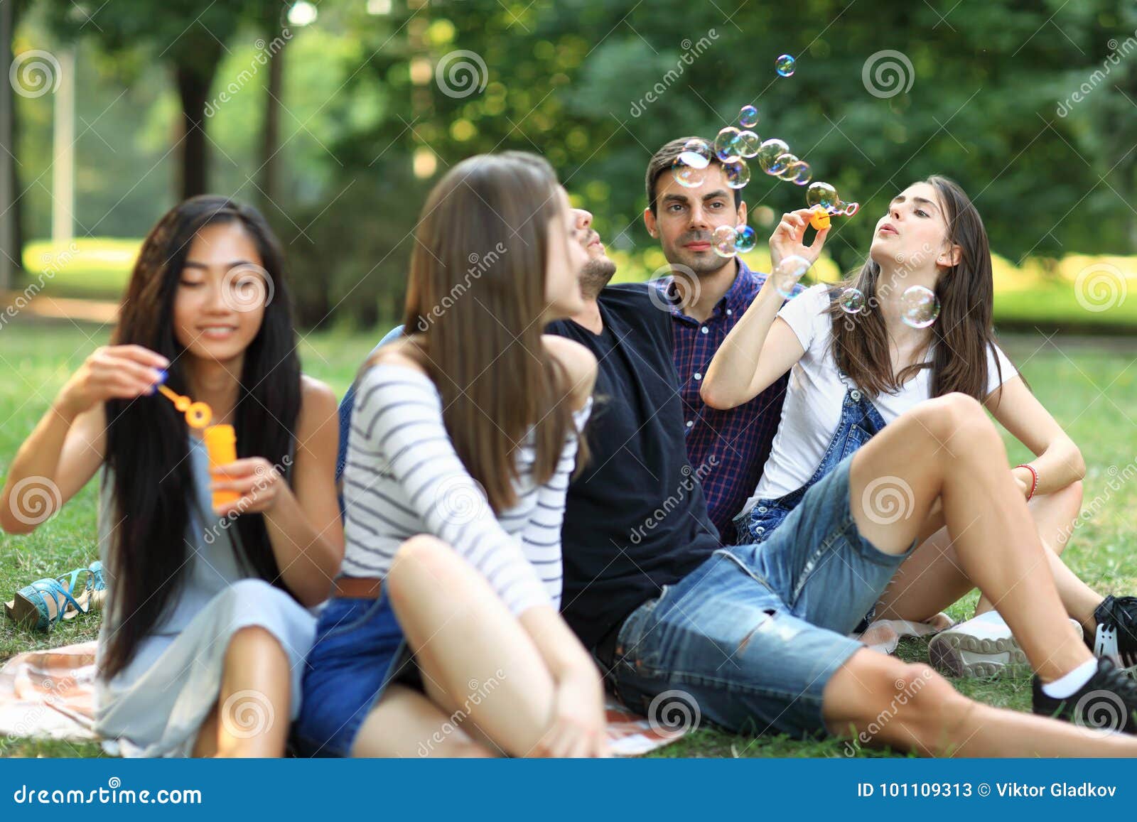 Best Friends Resting in Park and Blowing Soap Bubbles Stock Image ... Best Friends Resting in Park and Blowing Soap Bubbles Stock Image ...