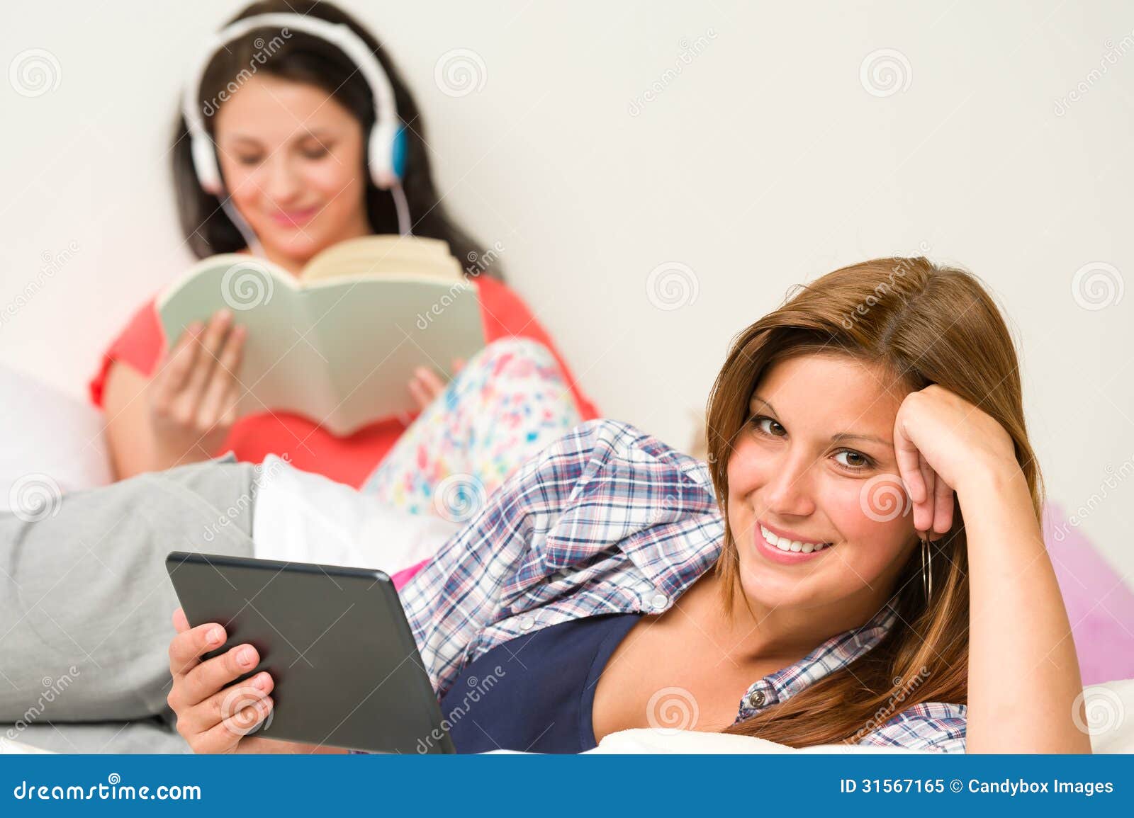 Best Friends Resting in Their Room Stock Image - Image of female ...