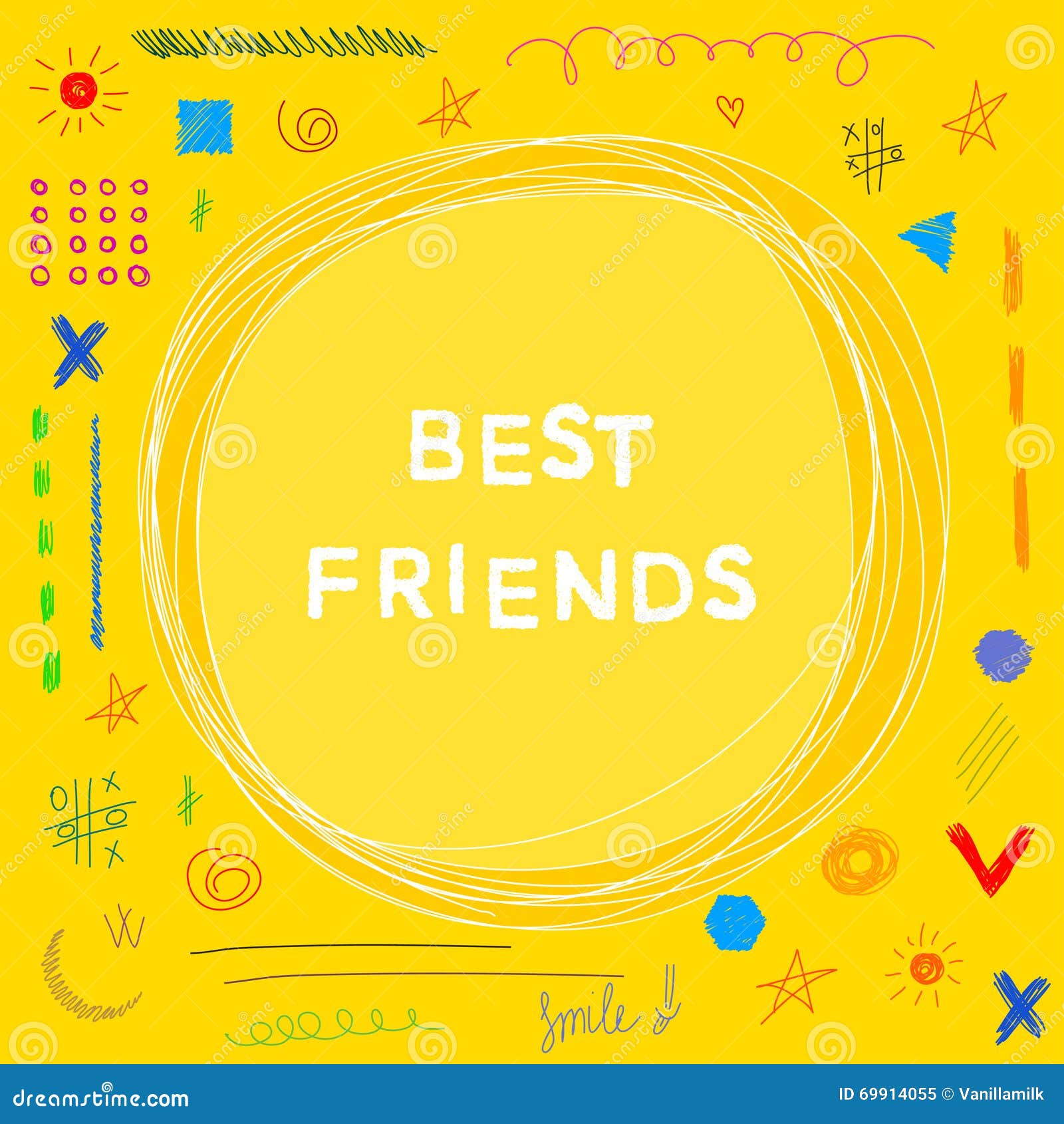 Best Friends Theme. Funny Doodle Handmade Card Template Stock Vector ...