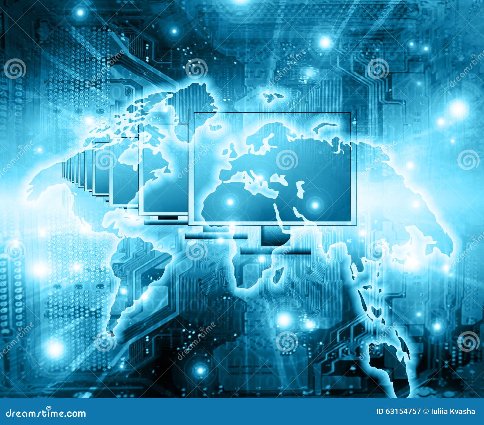 Best Internet Concept. Map, Glowing Lines on Stock Illustration ...