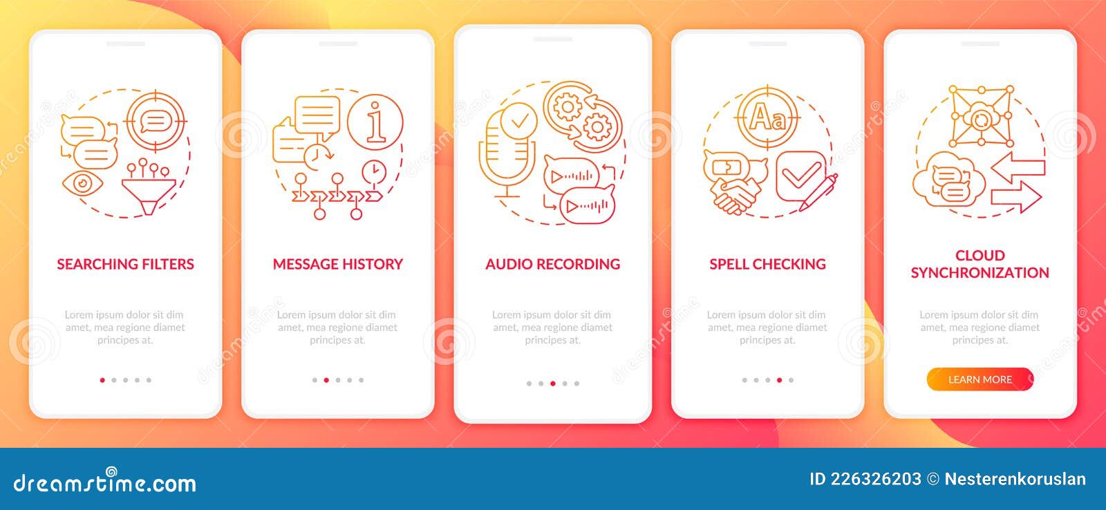 Best Messaging Feature Red Onboarding Mobile App Page Screen Stock ...