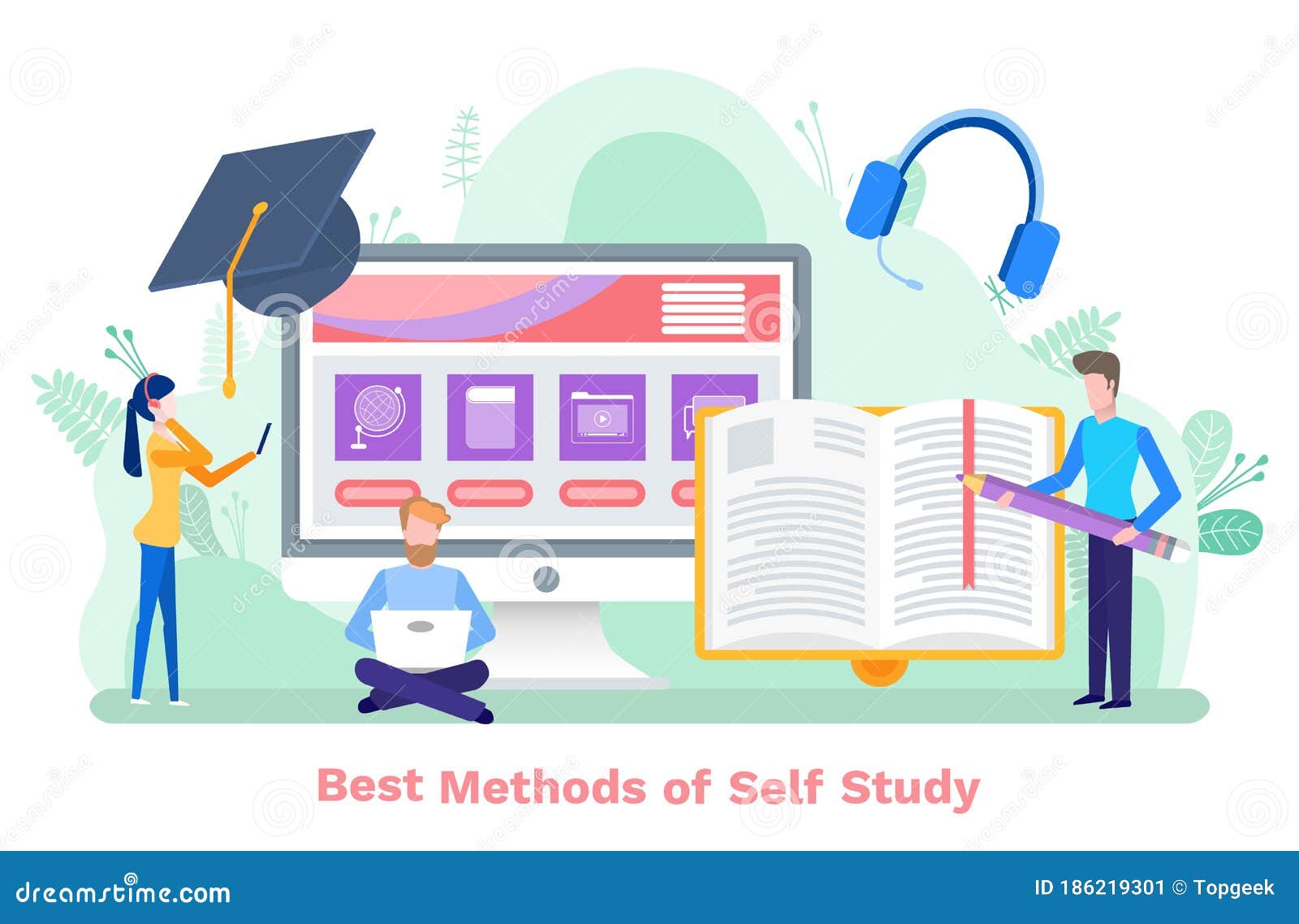 Self Study And Education Themed Icons Set. Vector Illustration ...