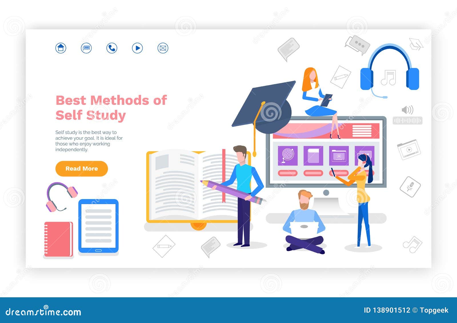 Best Methods Of Self Study Landing Page Template. Online Lecturing. E ...