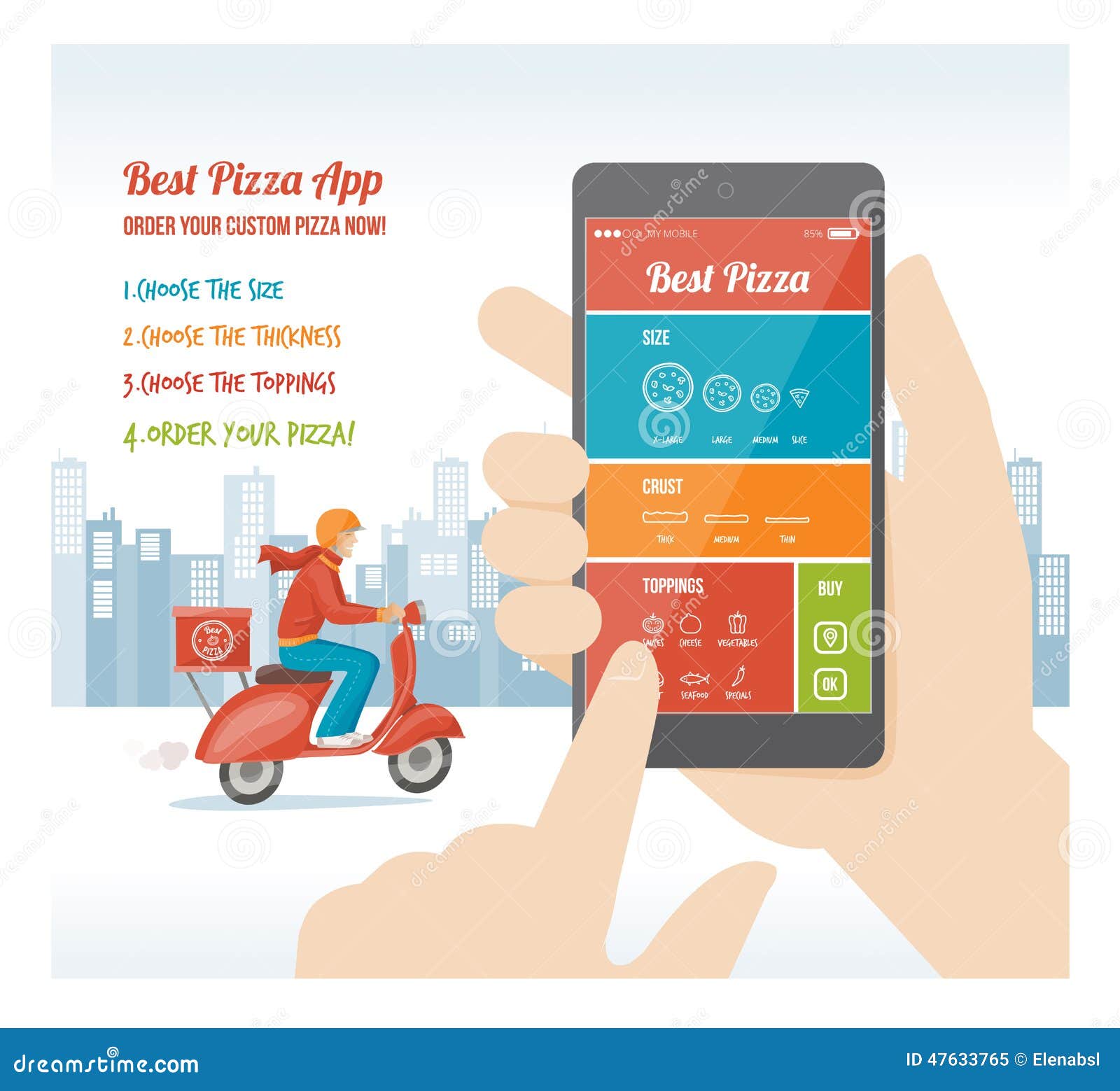 Best pizza app stock vector. Illustration of crust, city - 47633765