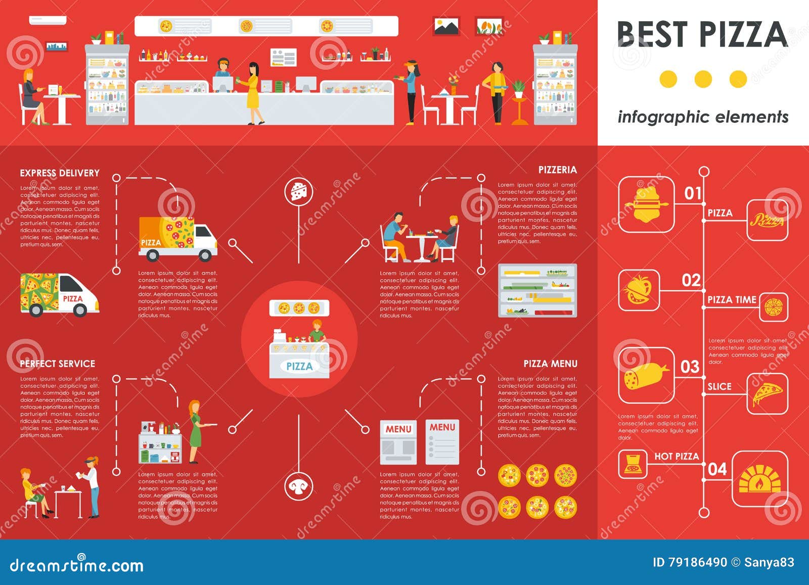 Best Pizza Infographic Elements. Flat Concept Web Vector Illustration ...