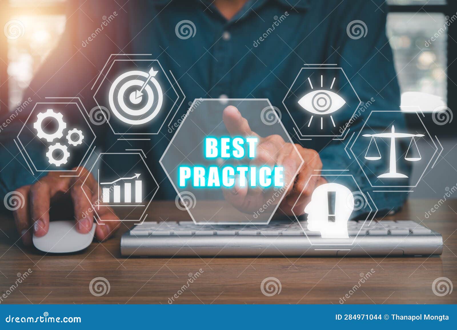 Business Person Hand Touching Best Practice Icon on Virtual Screen ...