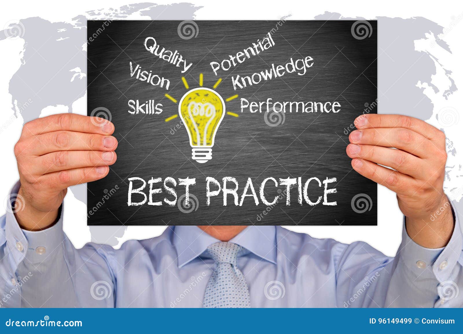 Best Practice - Manager Holding Sign with Light Bulb and Text Stock ...