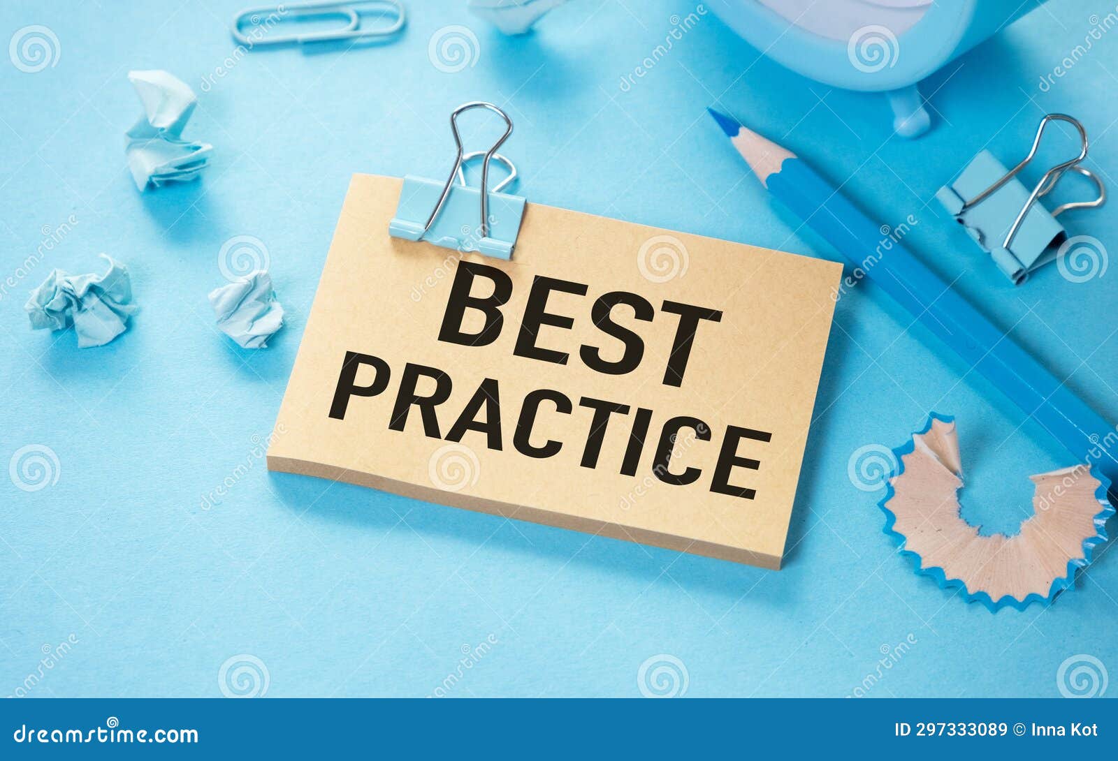 Best Practice Text on White Sticky Note on Blue Background Stock Image ...