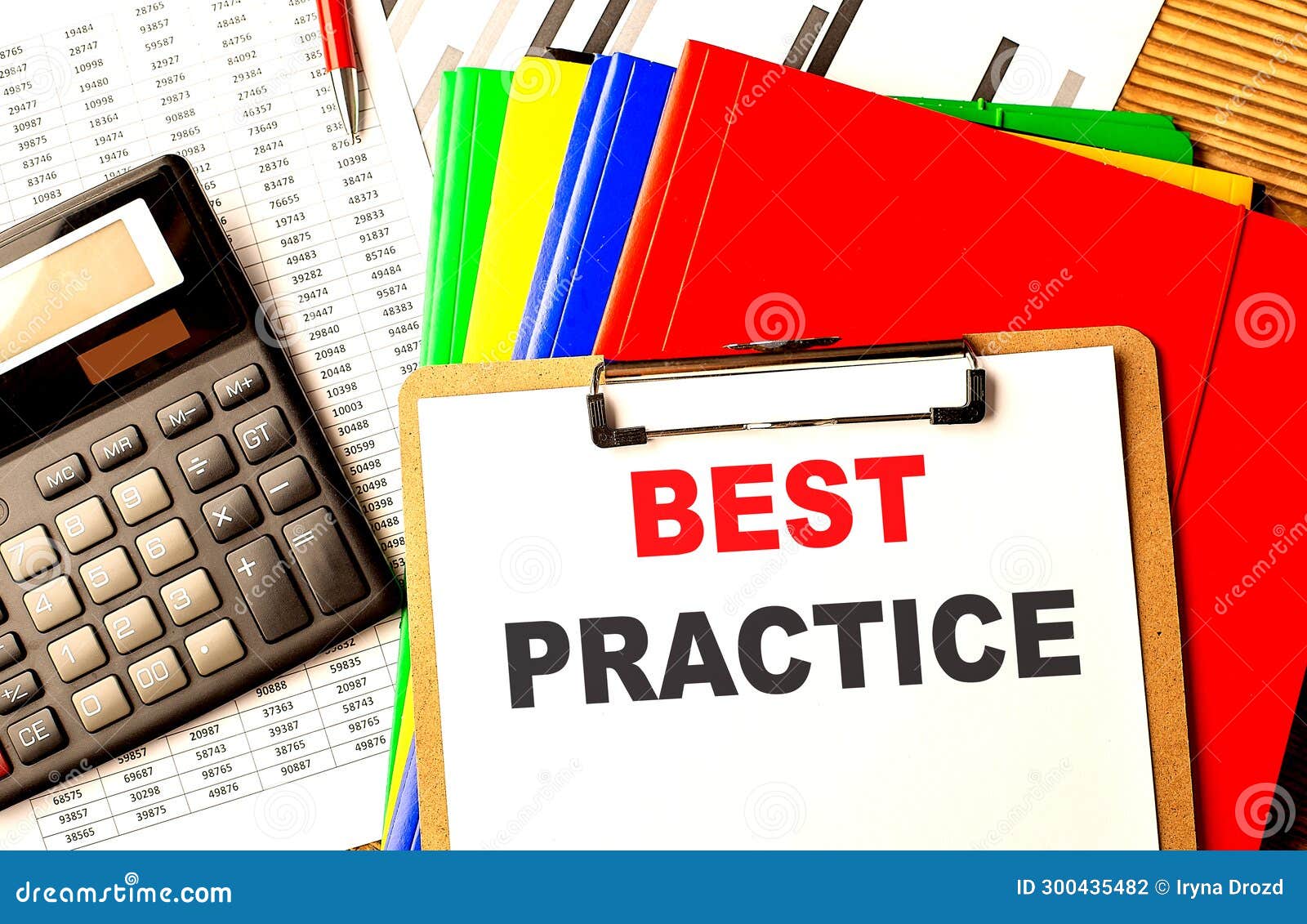 BEST PRACTICE Text Written on Paper Clipboard with Chart and Calculator ...