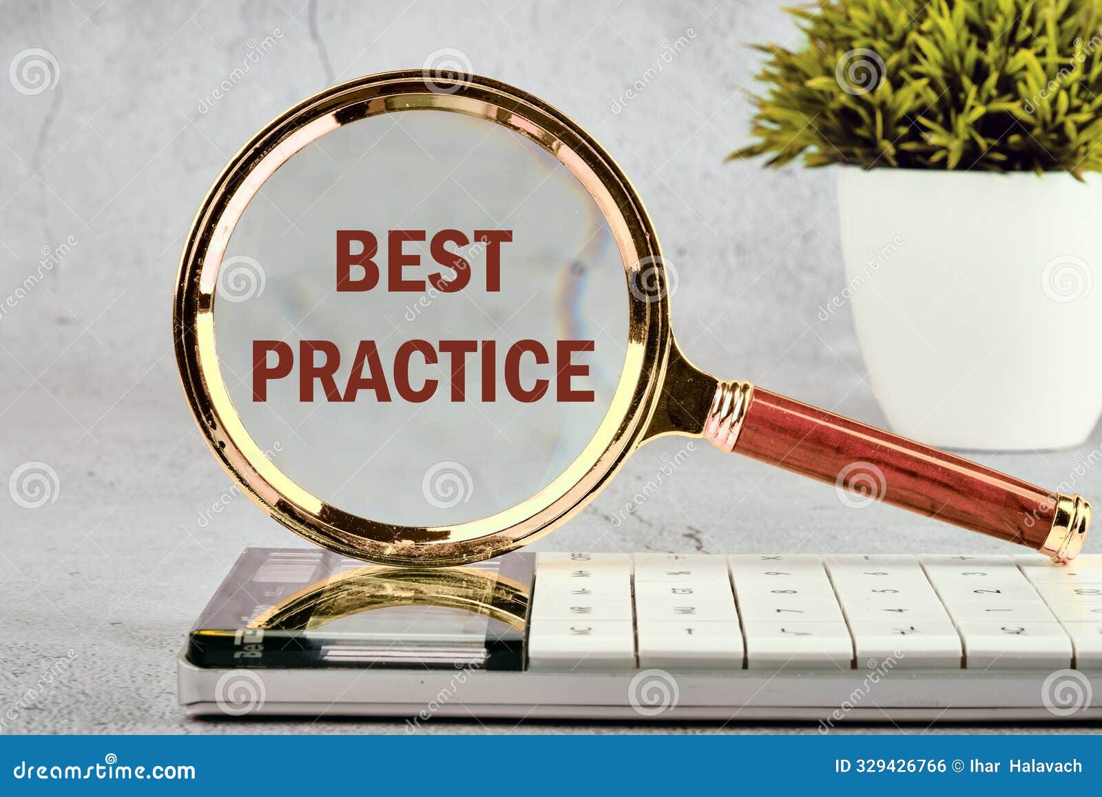 BEST PRACTICES Text Written on the Glass of a Magnifying Glass in Front ...