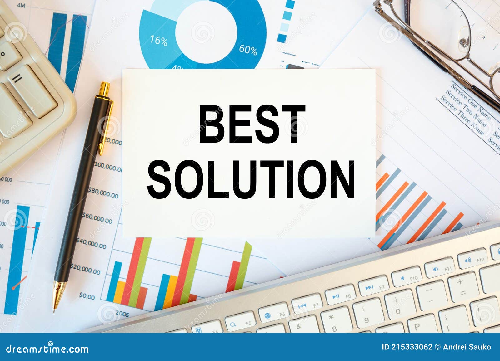 BEST SOLUTION is Written in a Document on the Office Desk, Keyboard and ...