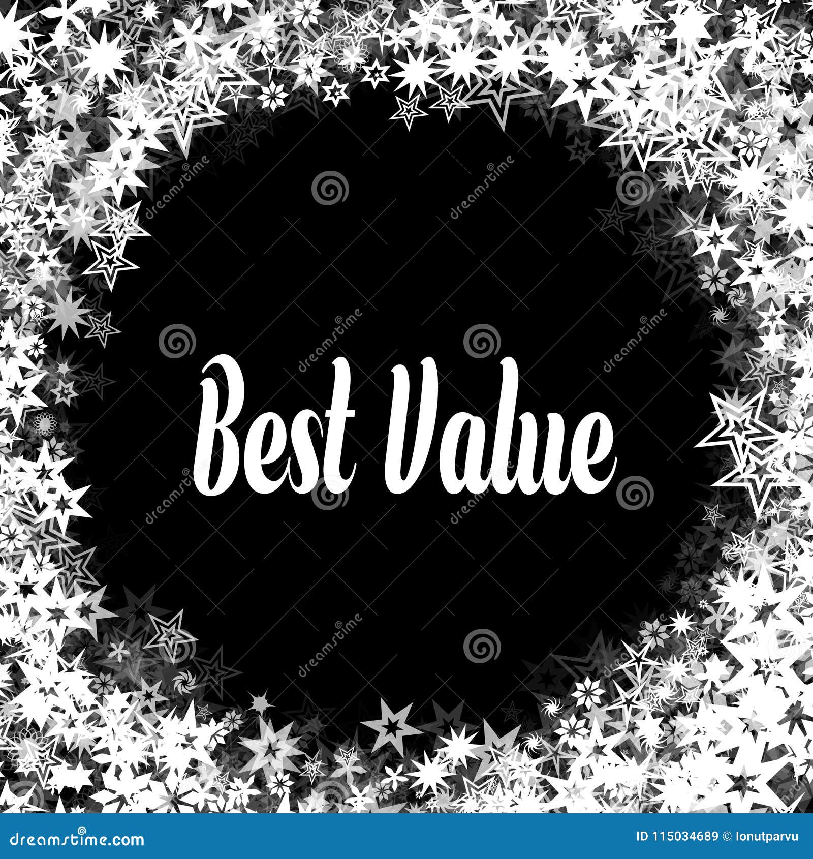 BEST VALUE on Black Background with Different White Stars Frame. Stock ...