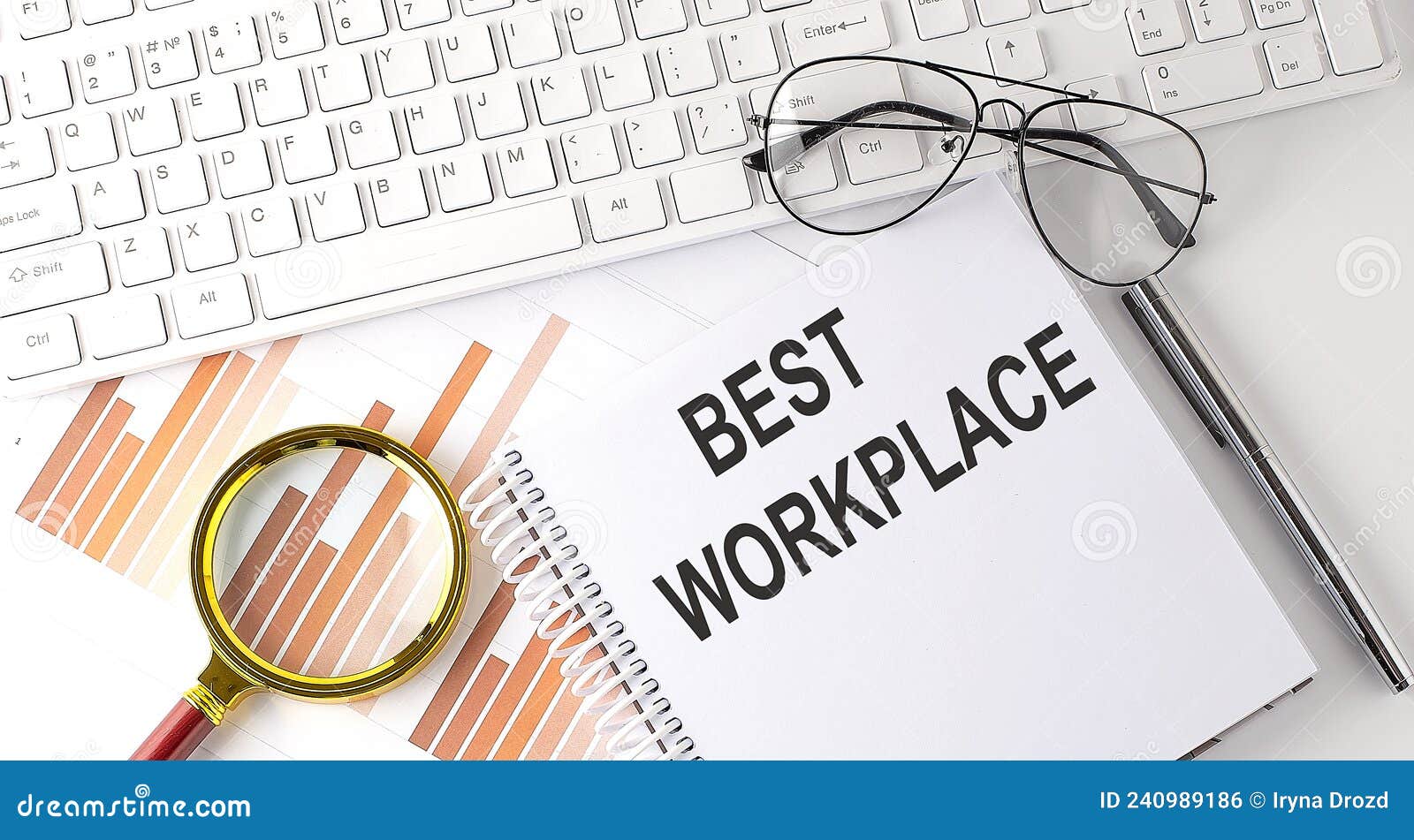 BEST WORKPLACE Text Written on a Notebook with Keyboard, Chart,and ...