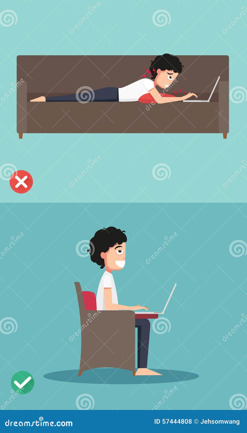 Best and Worst Positions for Use Laptop Stock Vector - Illustration of ...