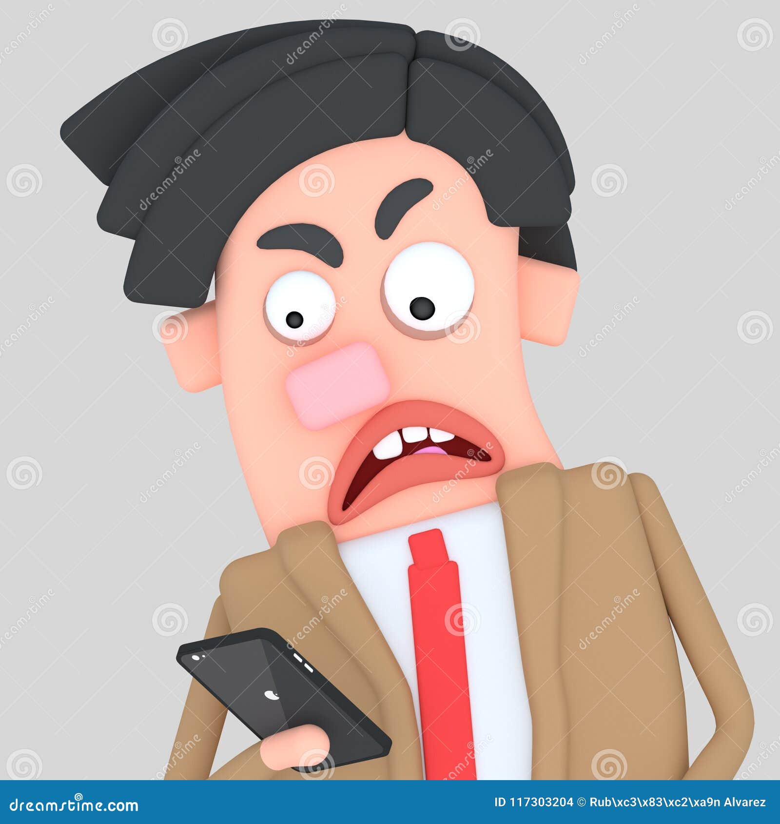 Besviken Man Som Ser Hans Smartphone Illustration 3d Stock ...