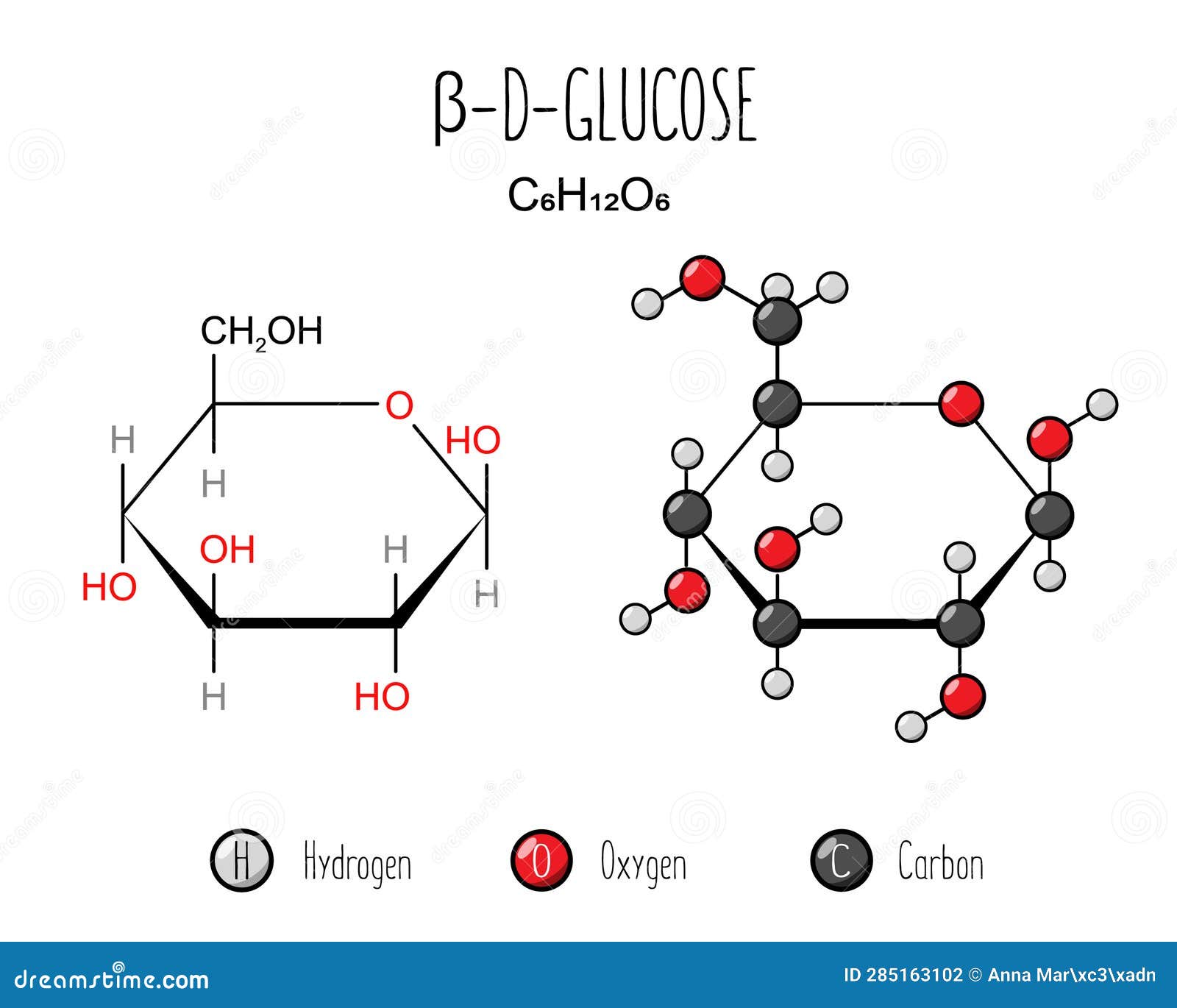 Beta Glucose Skeletal and Flat Representation. Stock Vector ...