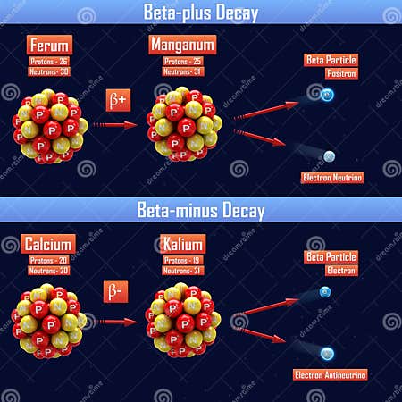 Beta-plus Decay and Beta-minus Decay Stock Illustration - Illustration ...