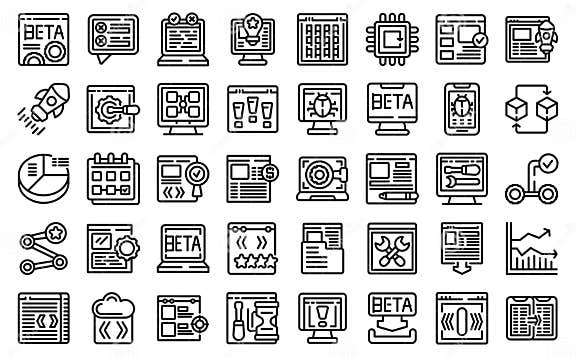 Beta Version Icons Set Outline Vector Build Bug Stock Vector Illustration Of Code Linear