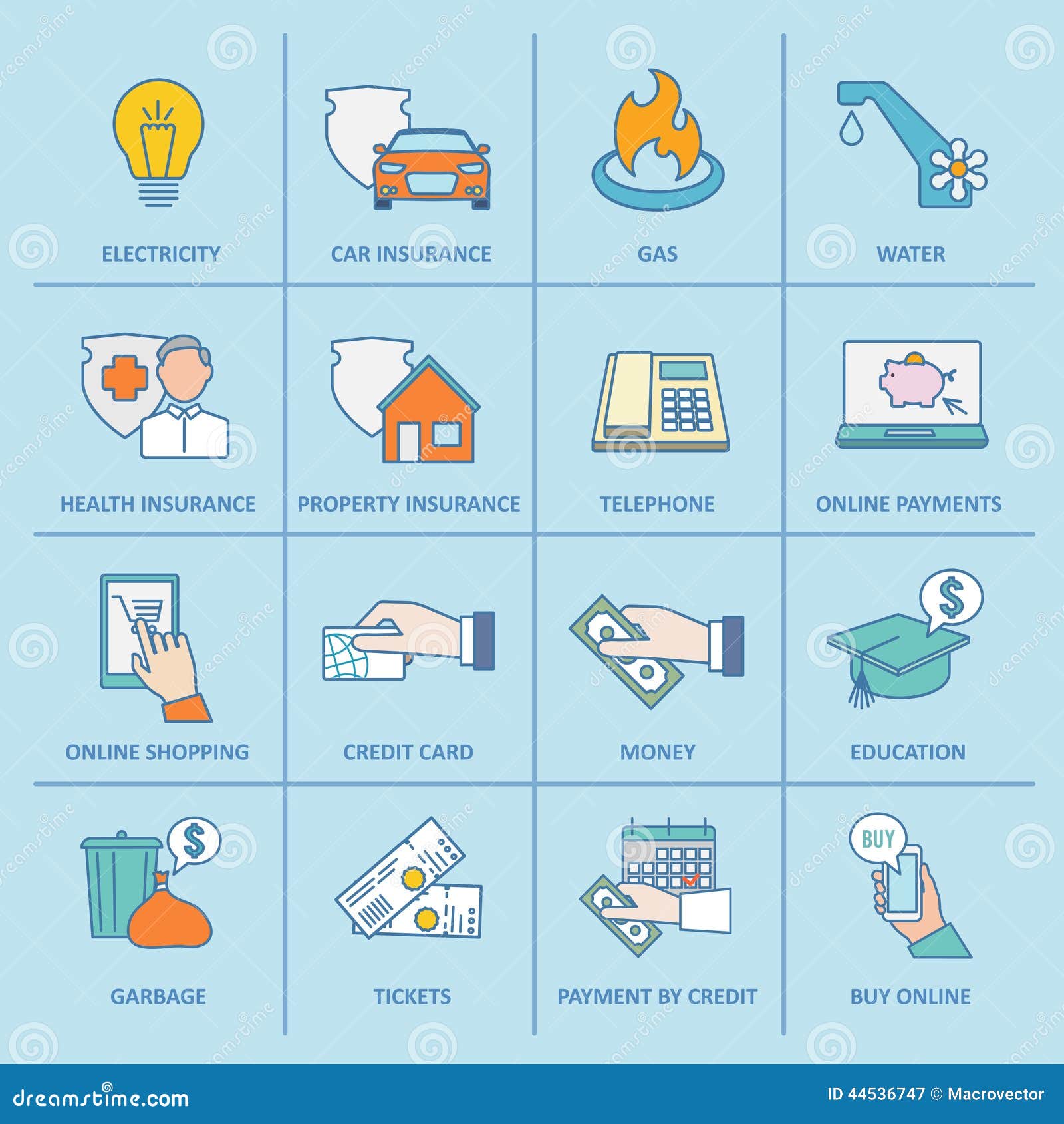 Betaal Bill Icons Flat Line Vector Illustratie - Illustration of ...