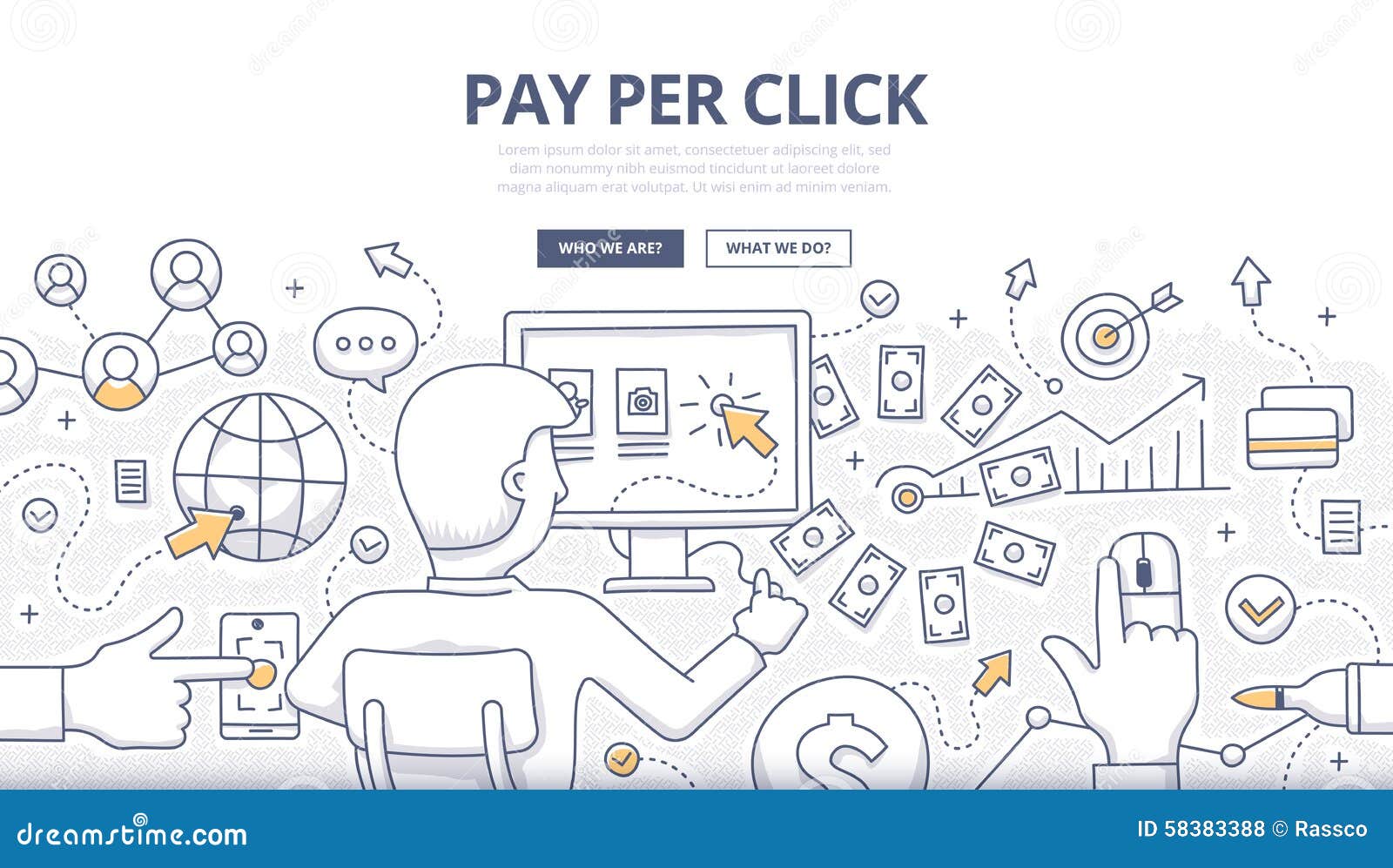 Betaal Per Het Concept Van De Klikkrabbel Vector Illustratie ...