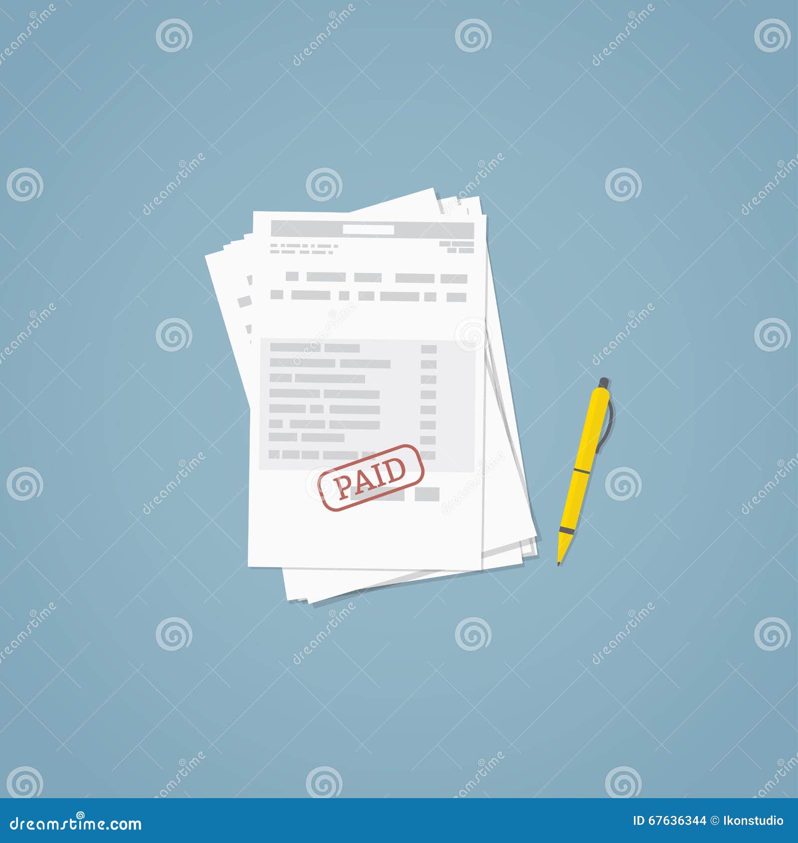 Betald fakturadokument vektor illustrationer. Illustration av ...