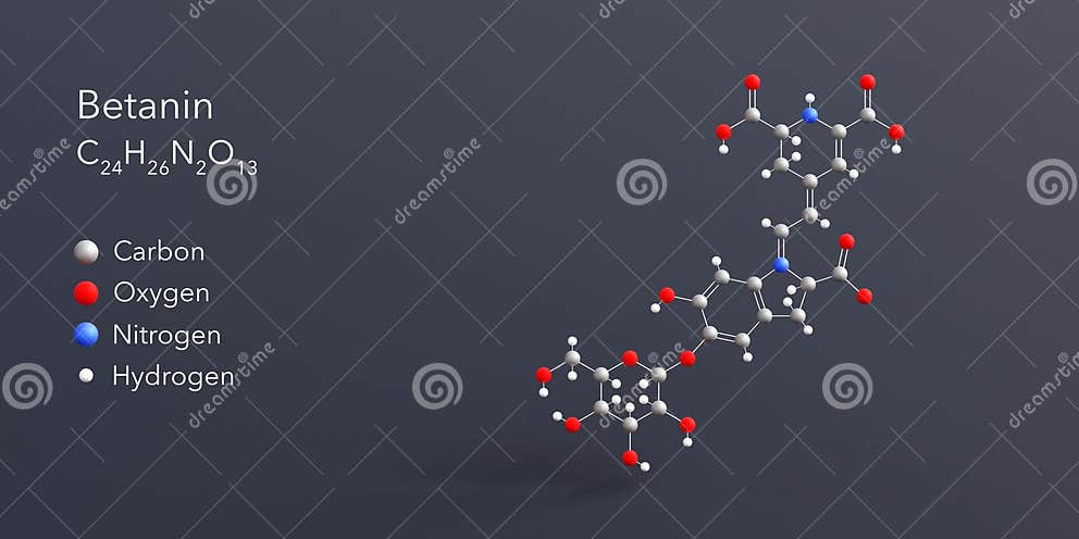Betanin Molecule 3d Rendering, Flat Molecular Structure with Chemical ...