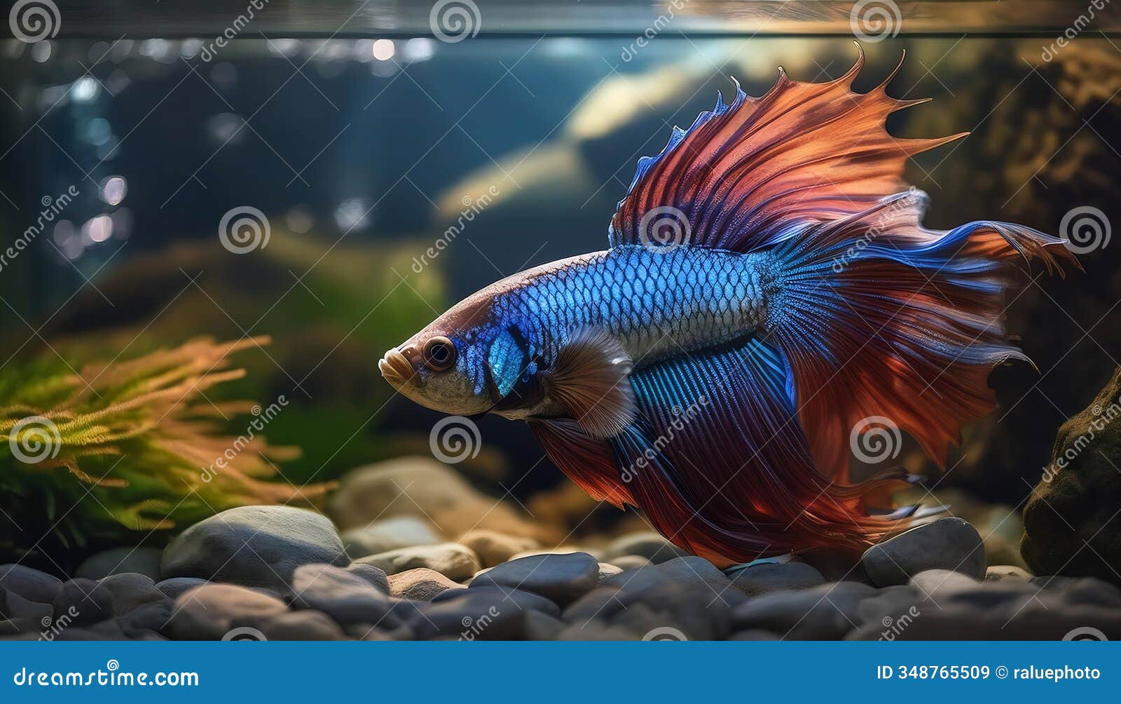 Betta Fish in an Aquarium with Rocks, Focused on a Specific Spot ...