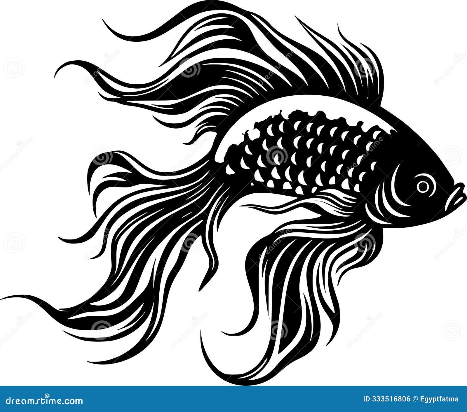 Betta Fish - Black and White Isolated Icon - Vector Illustration Stock ...